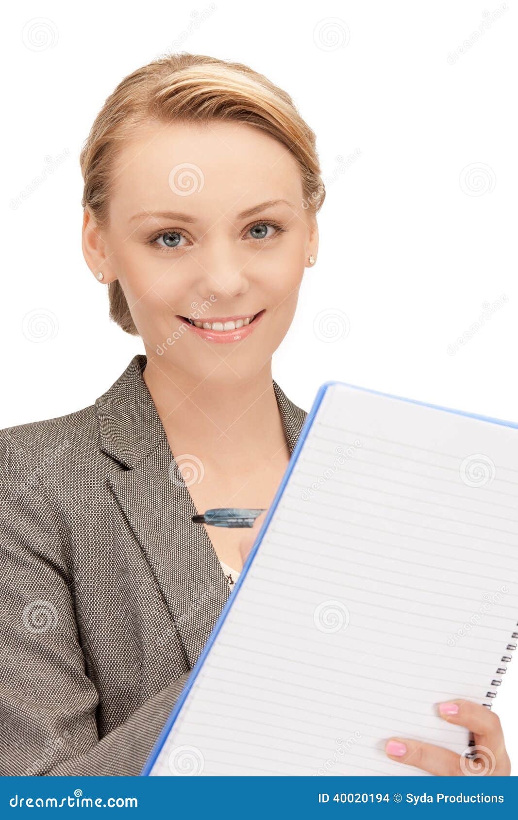 Happy Woman with Big Notepad Stock Photo - Image of girl, friendly ...