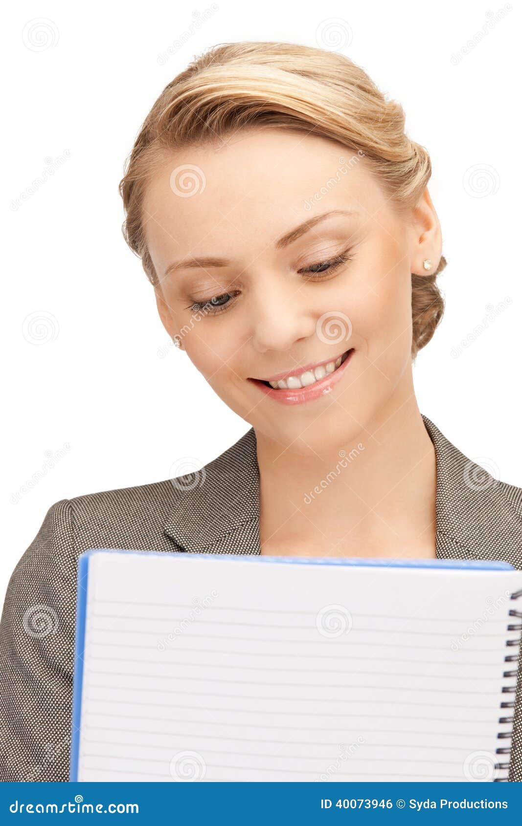 Happy Woman with Big Notepad Stock Photo - Image of beautiful, enjoying ...