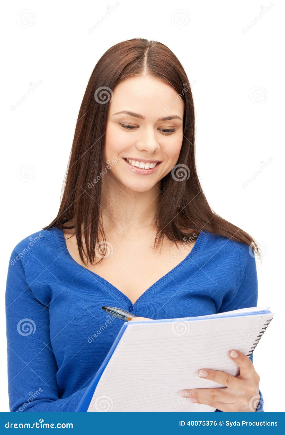 Happy Woman with Big Notepad Stock Photo - Image of message, education ...