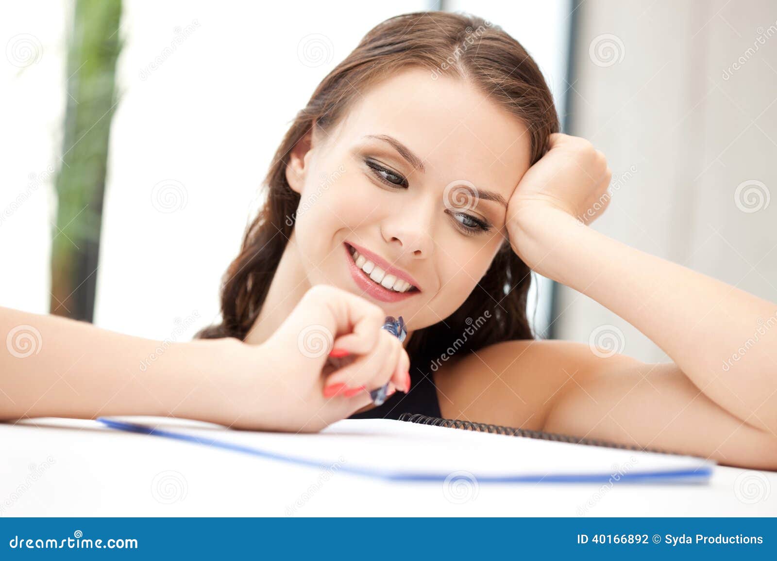 Happy Woman with Big Notepad Stock Photo - Image of notepad, girl: 40166892