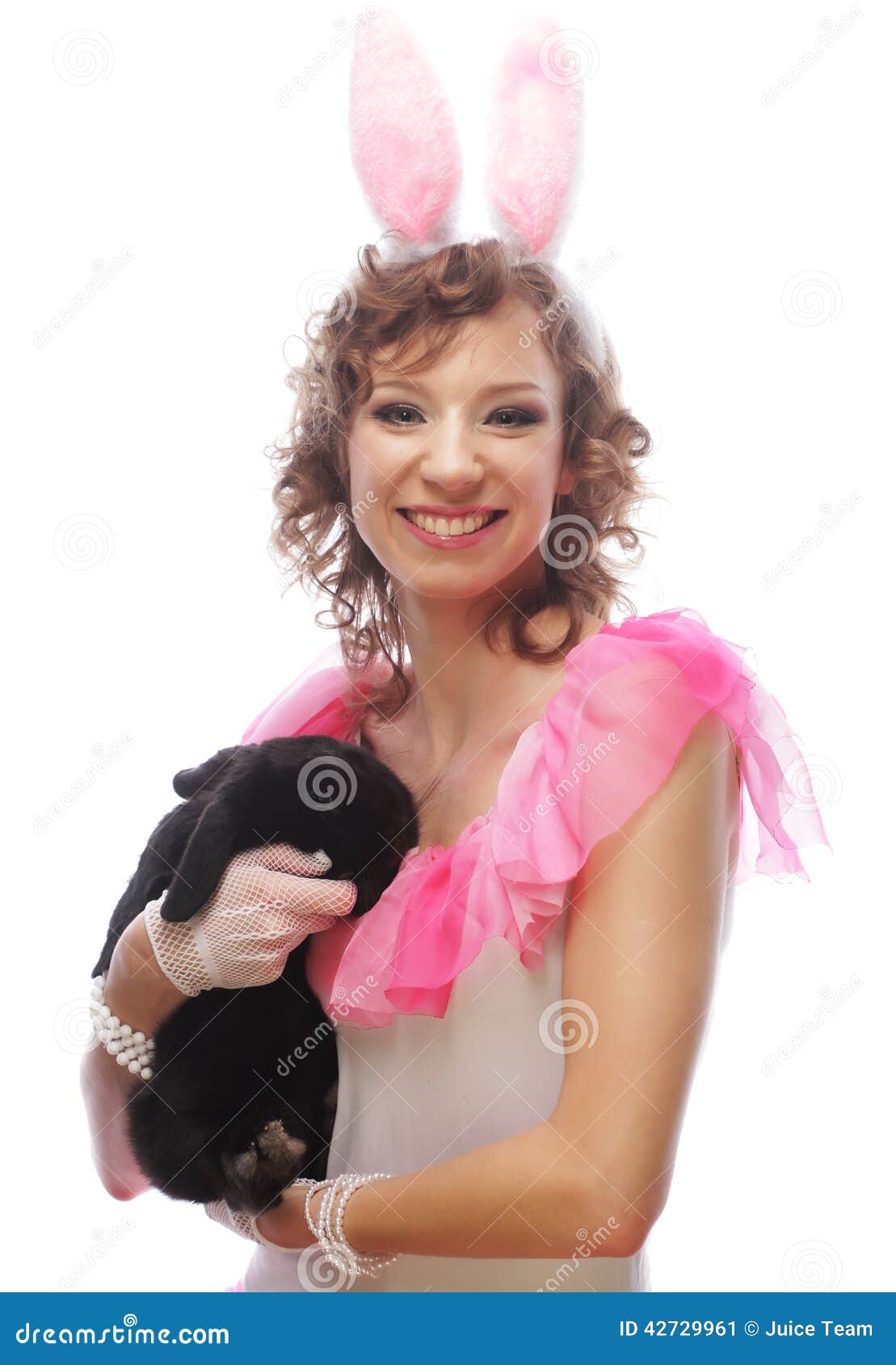 Happy Woman with Black Rabbit Stock Image - Image of girl, pinup: 42729961