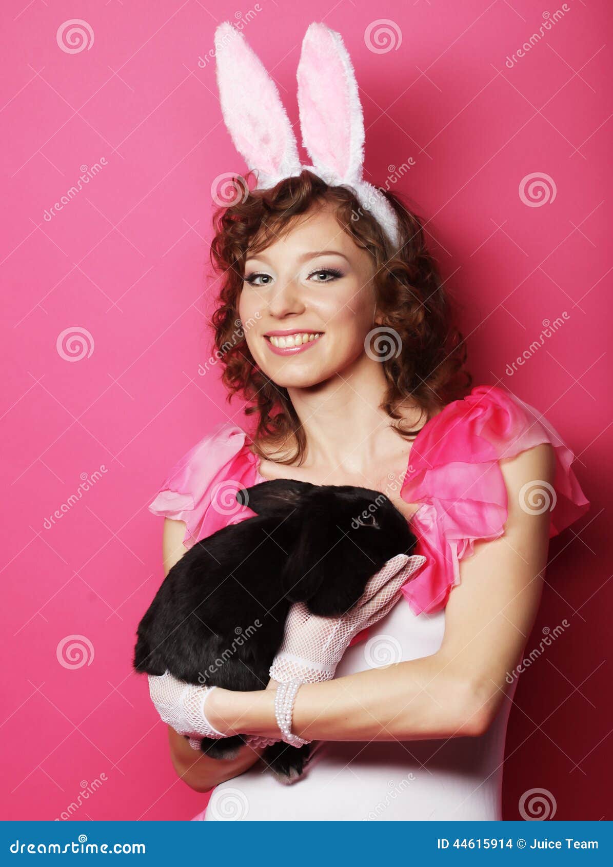 Happy Woman with Black Rabbit Stock Photo - Image of female, gorgeous ...