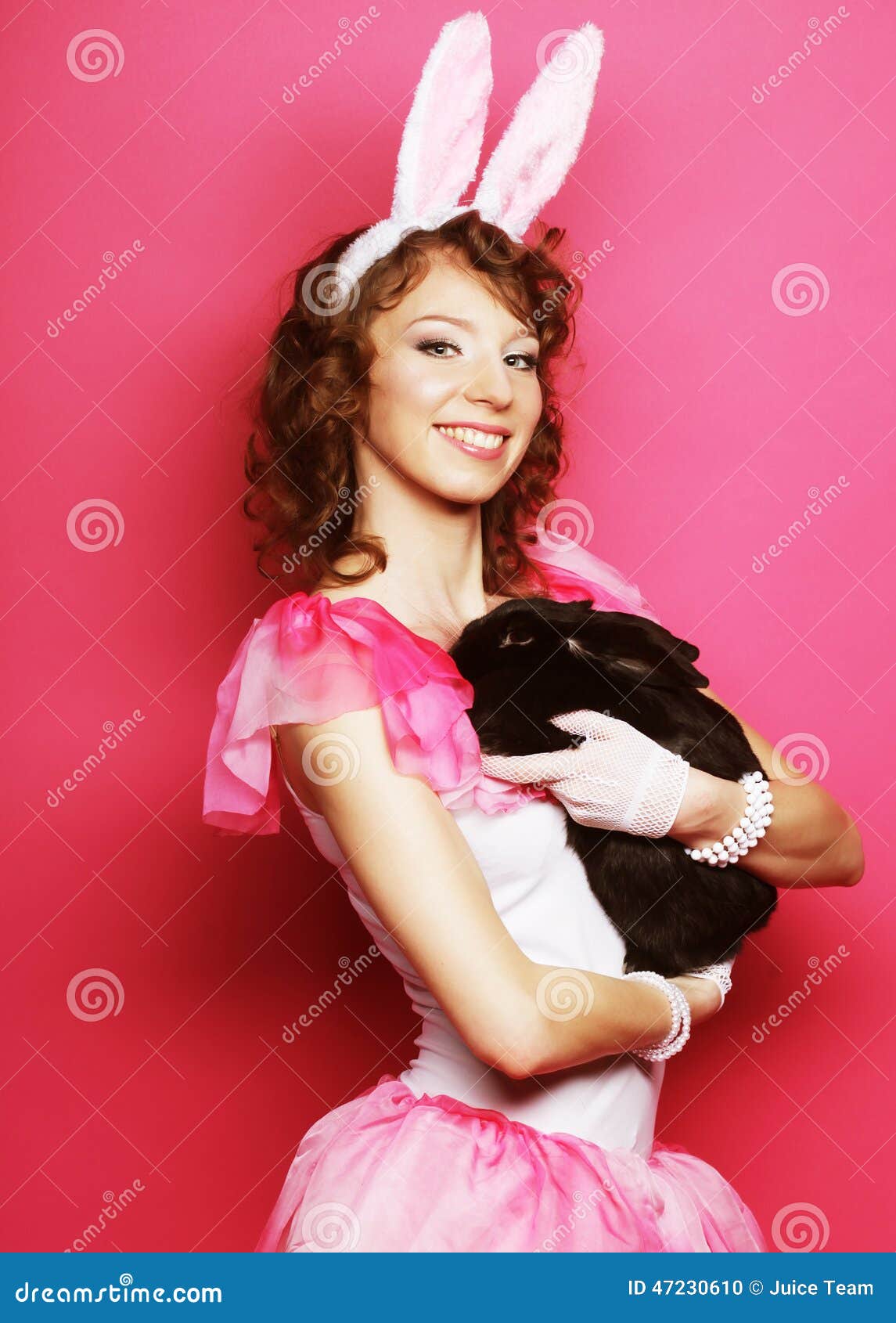 Happy Woman with Black Rabbit Stock Photo - Image of lovely, gorgeous ...