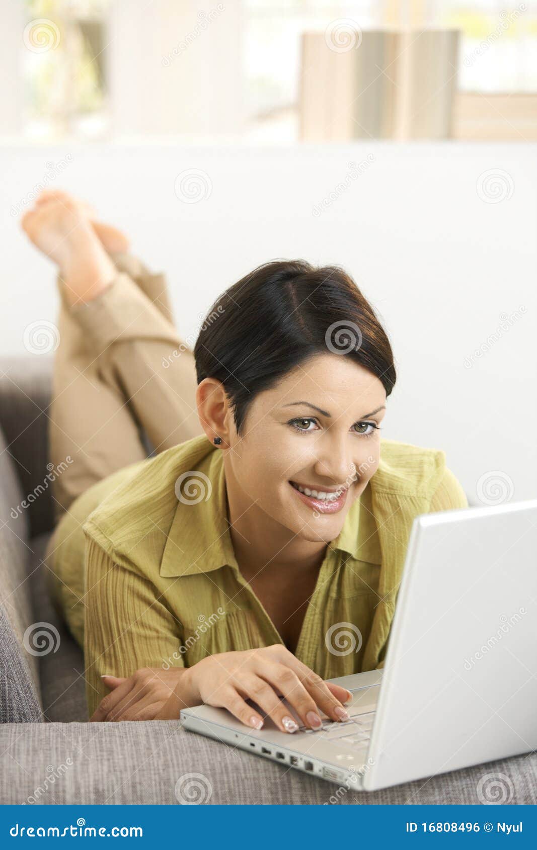 Happy Woman Browsing Internet Stock Photo - Image of adult, good: 16808496