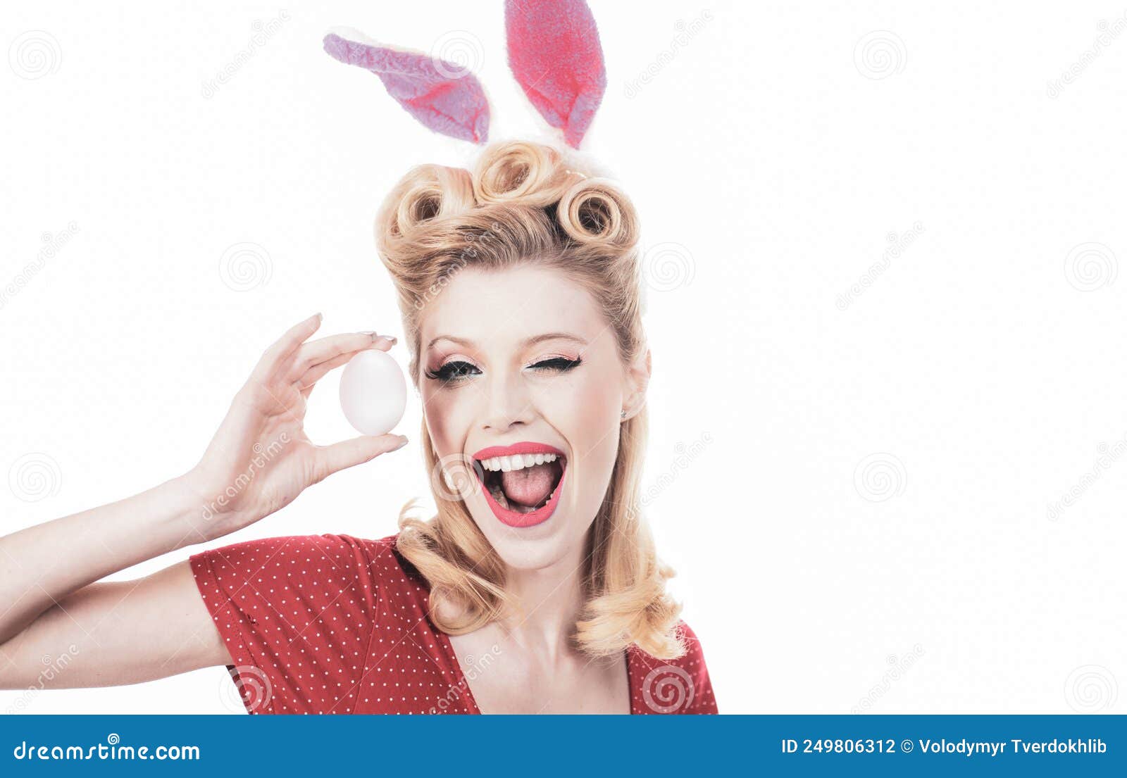 Happy Woman In Bunny Ears Winking Kiss And Wink Model Dressed In