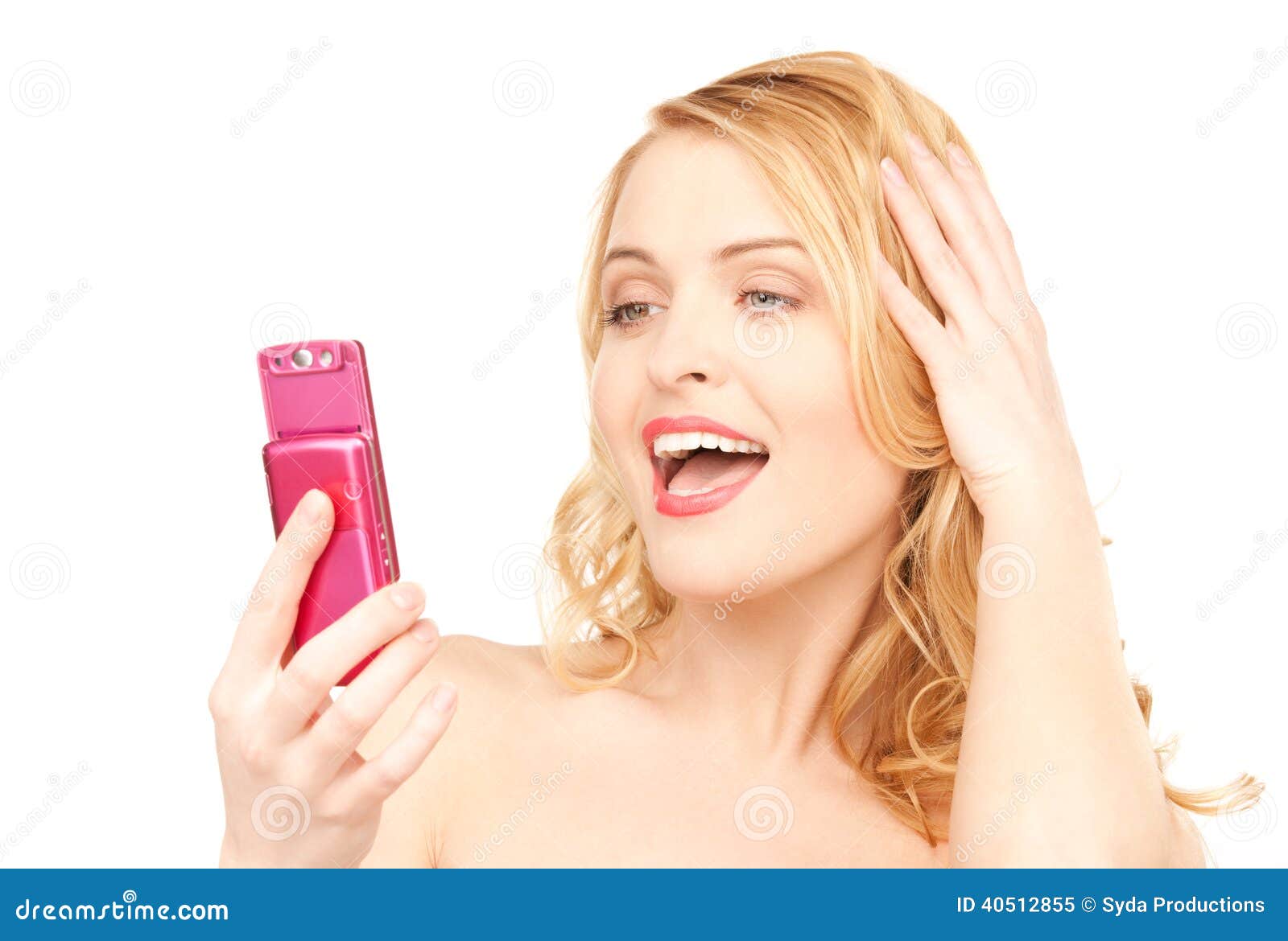 Happy Woman with Cell Phone Stock Image - Image of browsing, girl: 40512855