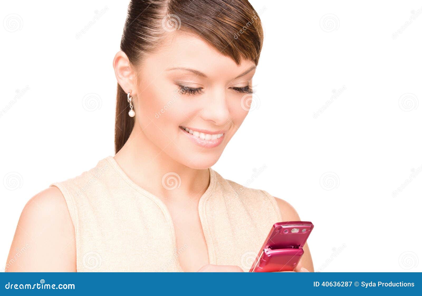Happy Woman with Cell Phone Stock Image - Image of cellular, cheerful ...