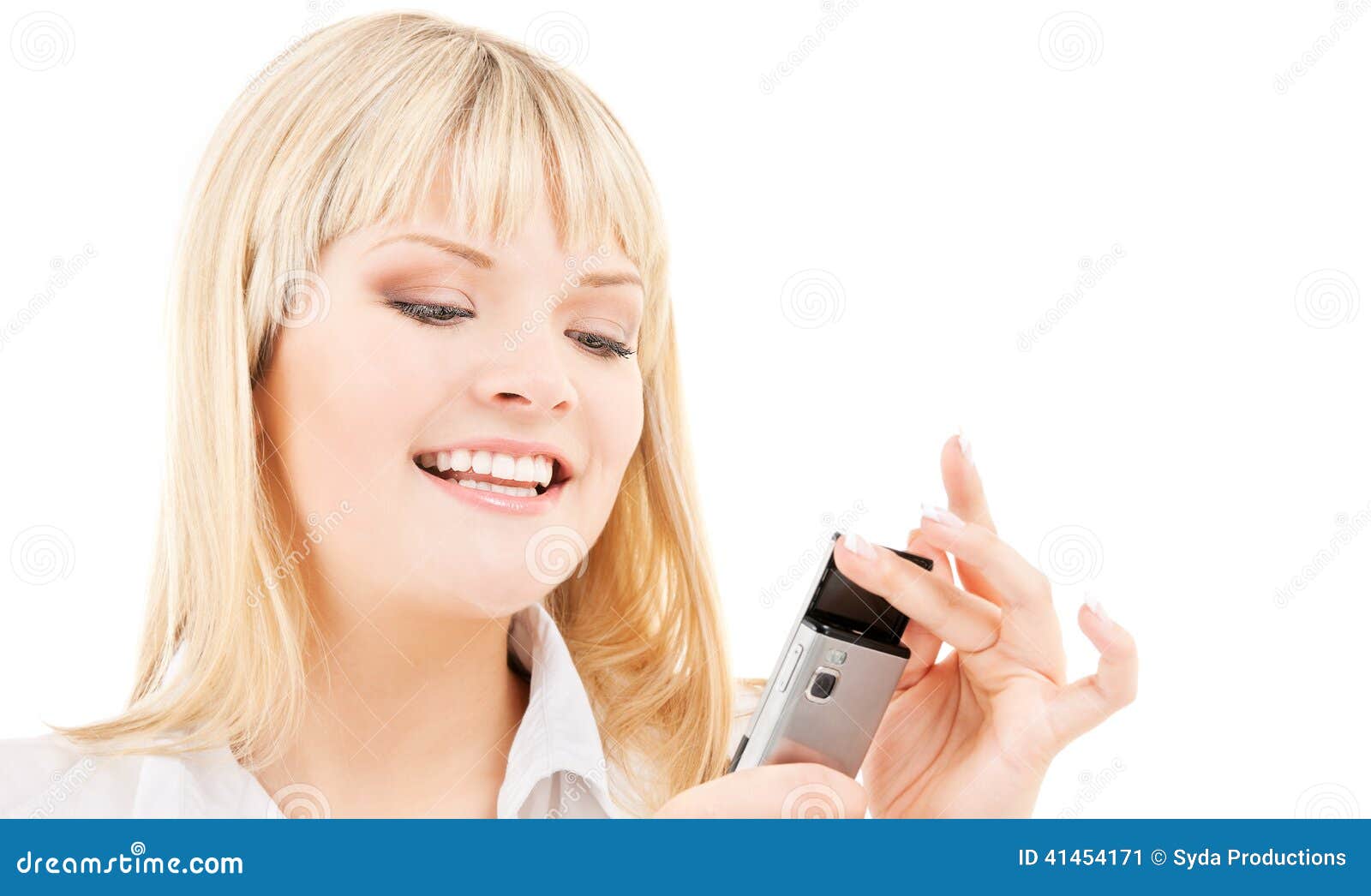Happy Woman with Cell Phone Stock Image - Image of blonde, internet ...
