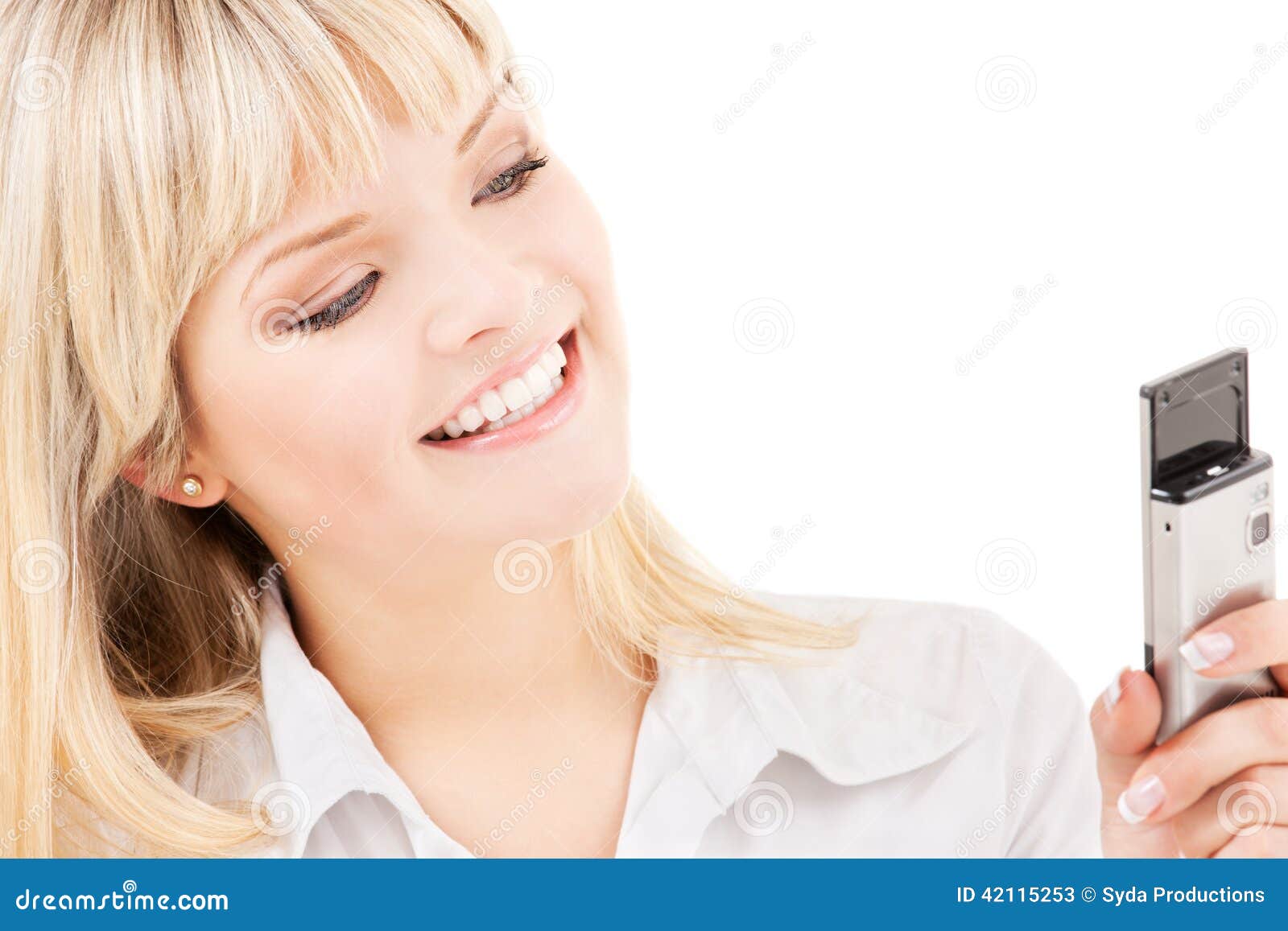 Happy Woman with Cell Phone Stock Image - Image of mail, attractive ...