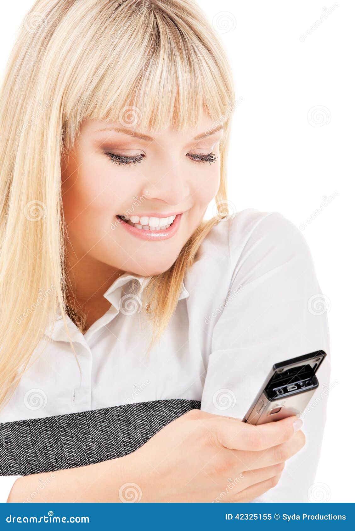Happy Woman with Cell Phone Stock Image - Image of cheerful, calling ...