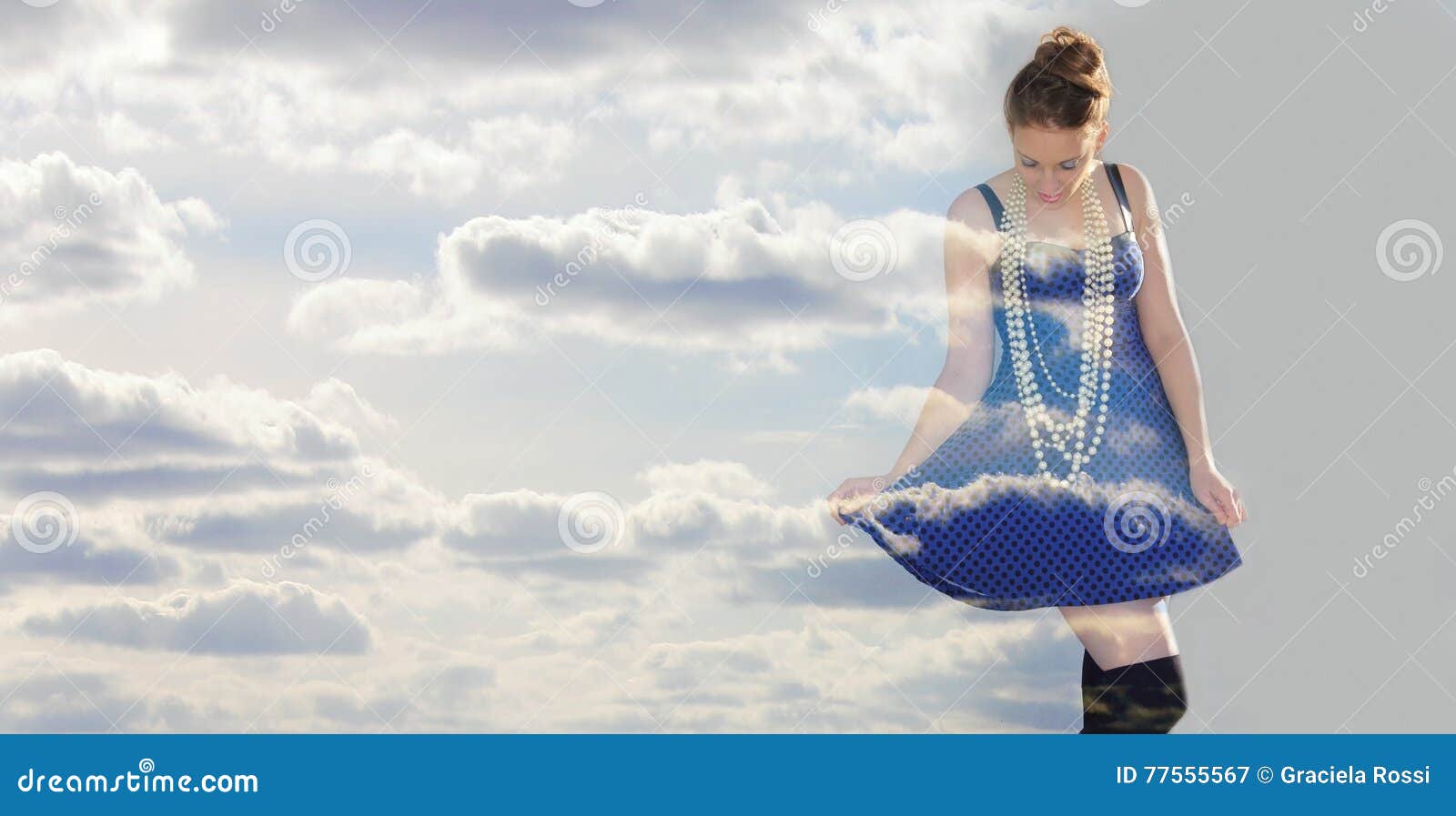 Happy woman in the clouds stock image. Image of blue - 77555567