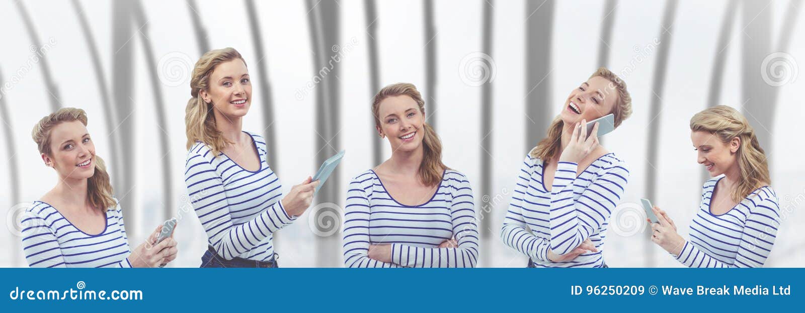 Happy Woman Collage Against Building Background Stock Image - Image of ...