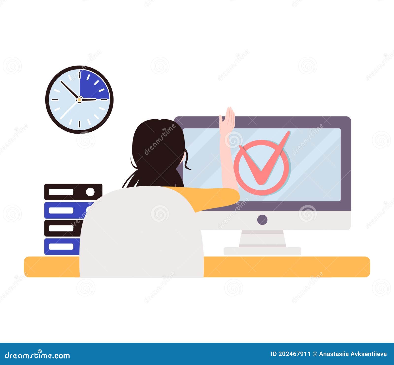 Happy Woman Completed Task and Triumphing with Raised Hands on the Her ...