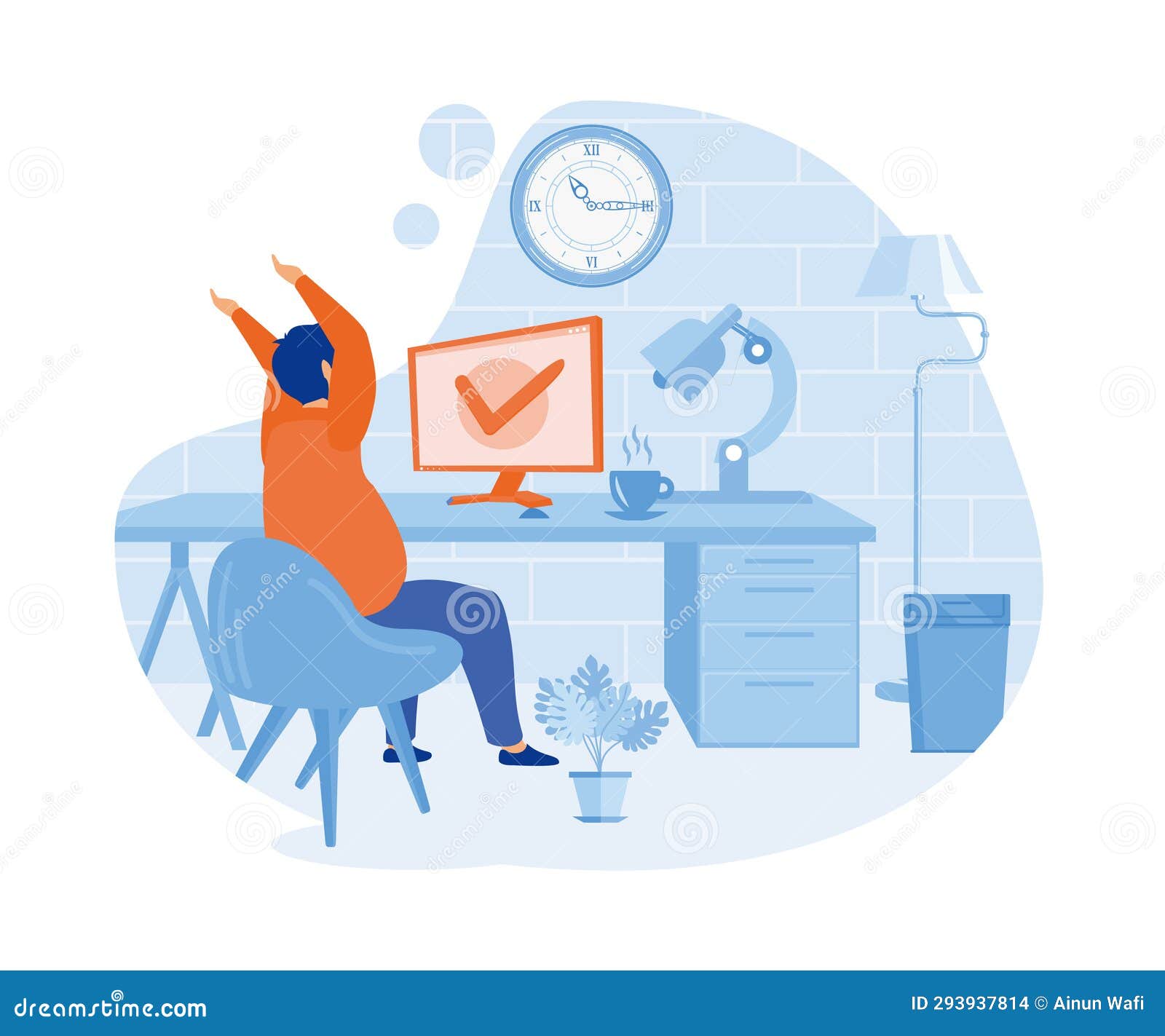 Happy Woman Completed Task and Triumphing with Raised Hands on the His ...