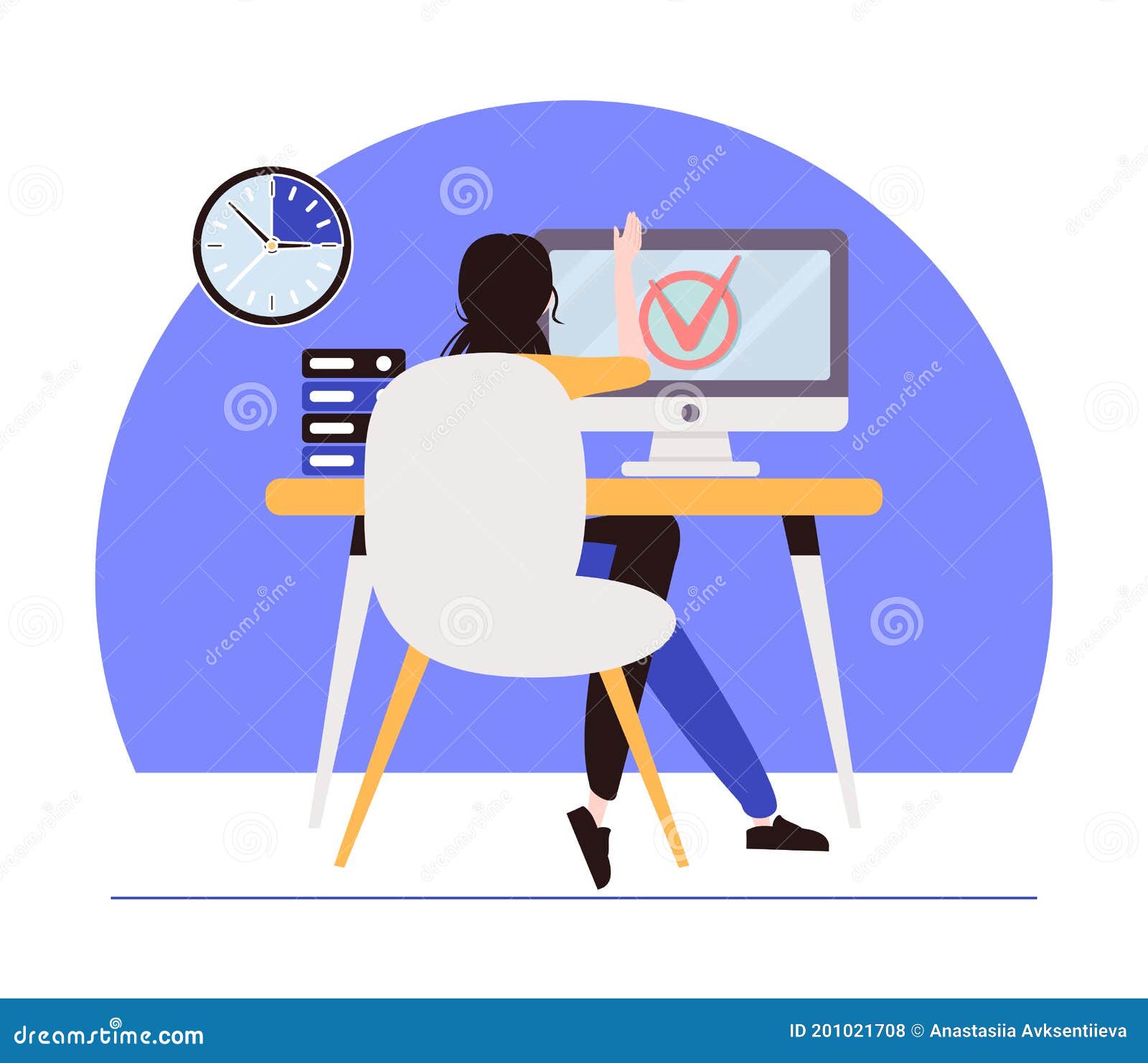 Happy Woman Completed Task and Triumphing with Raised Hands on the His ...