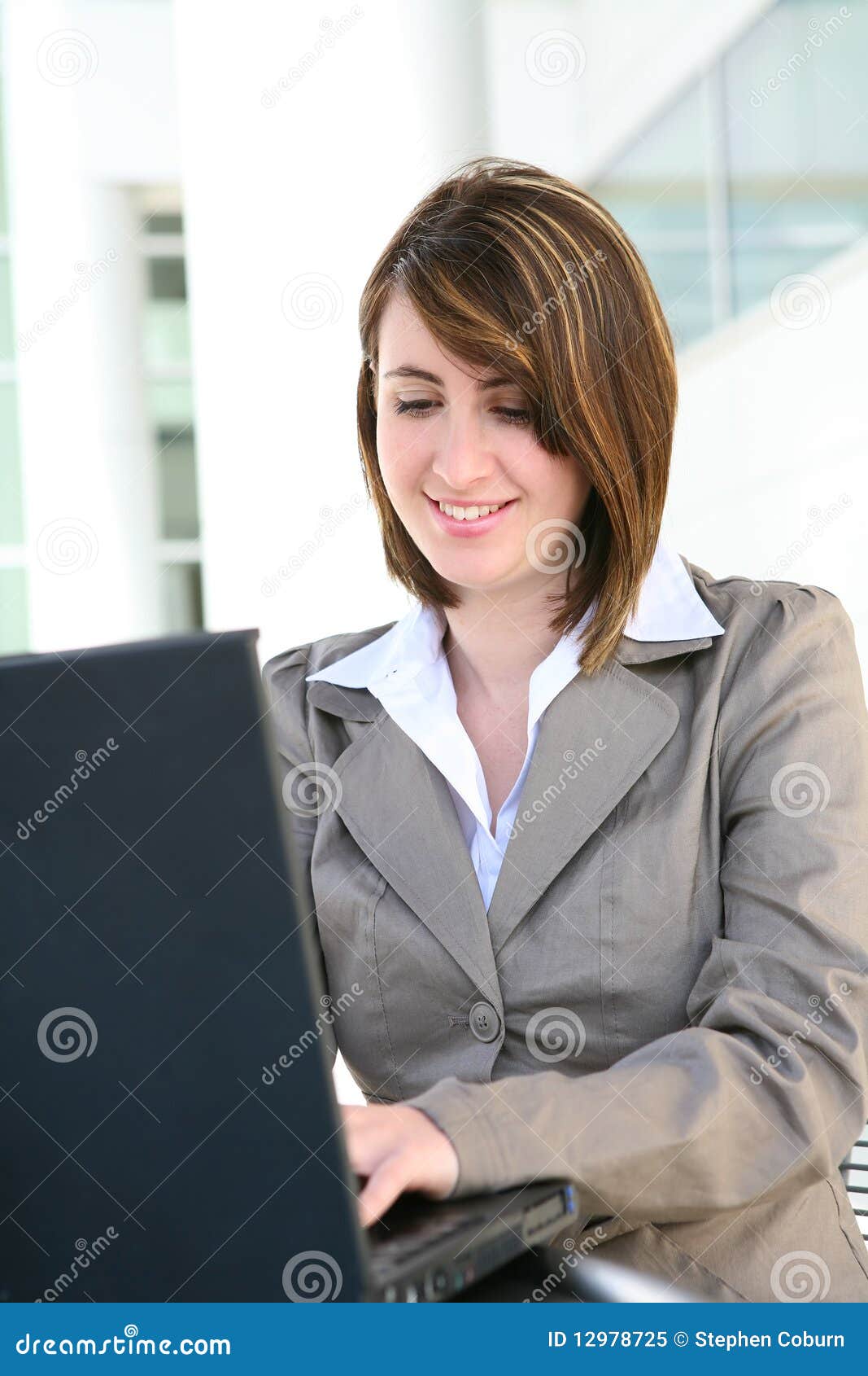 Happy Woman on Computer stock image. Image of female - 12978725