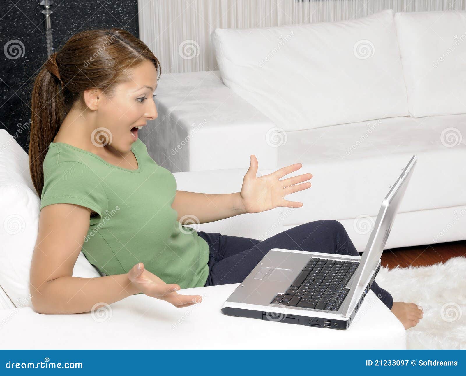 Happy Woman with a Computer Stock Image - Image of happy, girl: 21233097