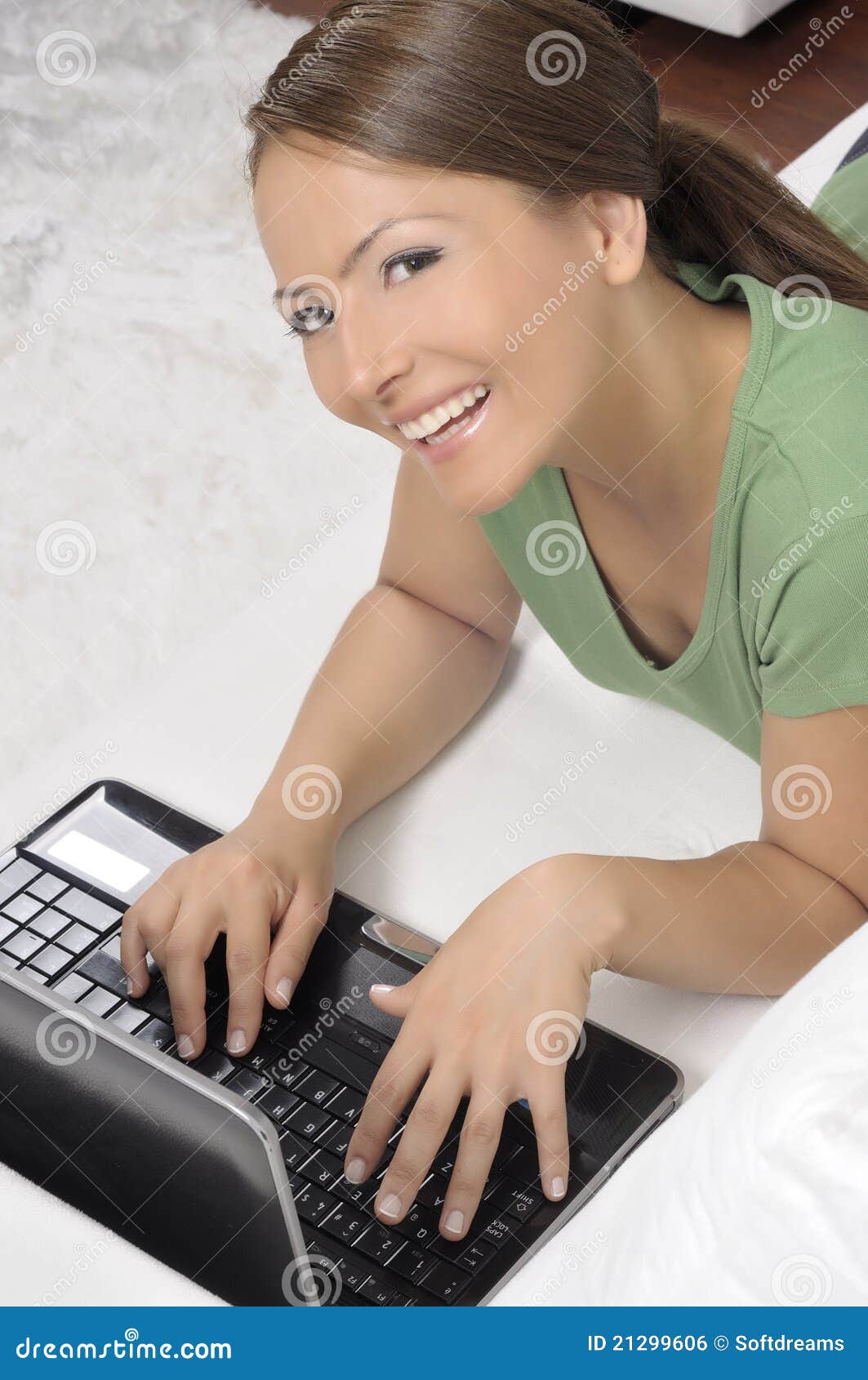 Happy Woman with a Computer Stock Photo - Image of gorgeous, expressing ...