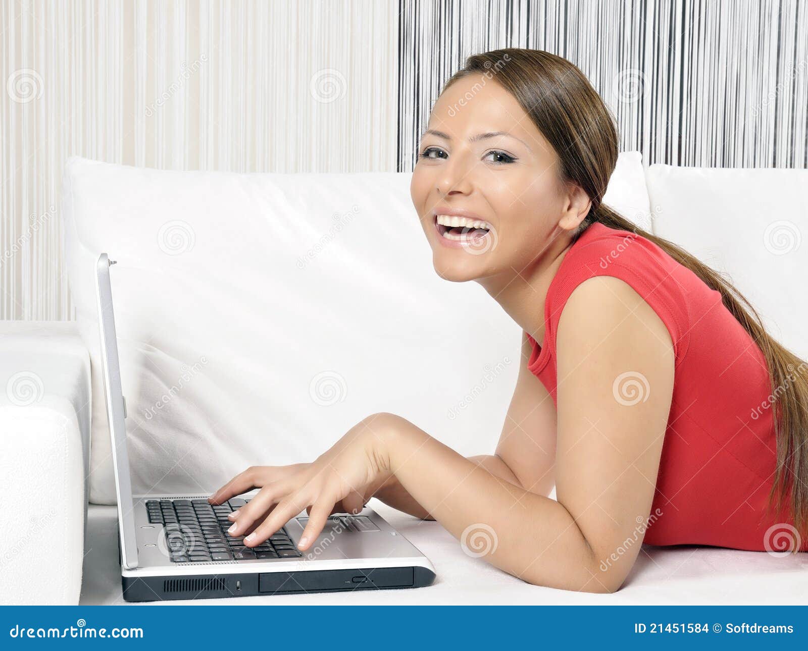 Happy Woman with a Computer Stock Photo - Image of information, college ...