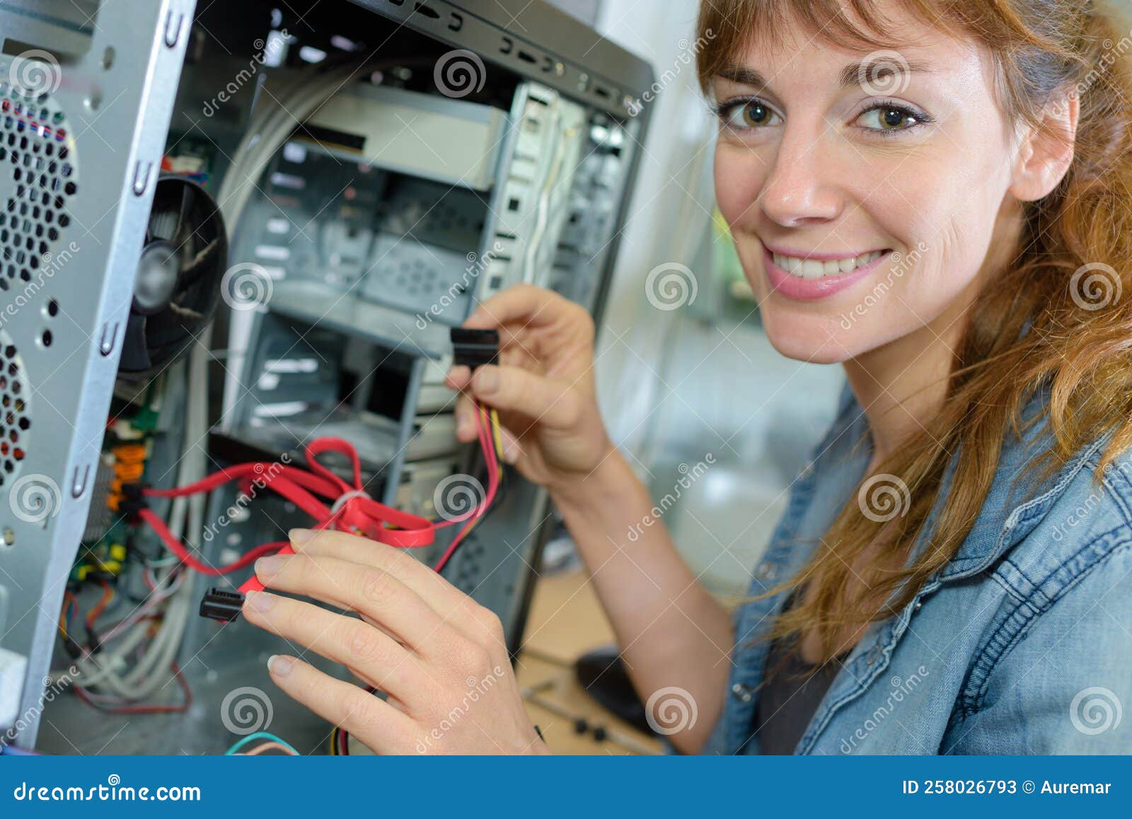 Happy Woman Connecting Link Stock Image - Image of cables, modern ...