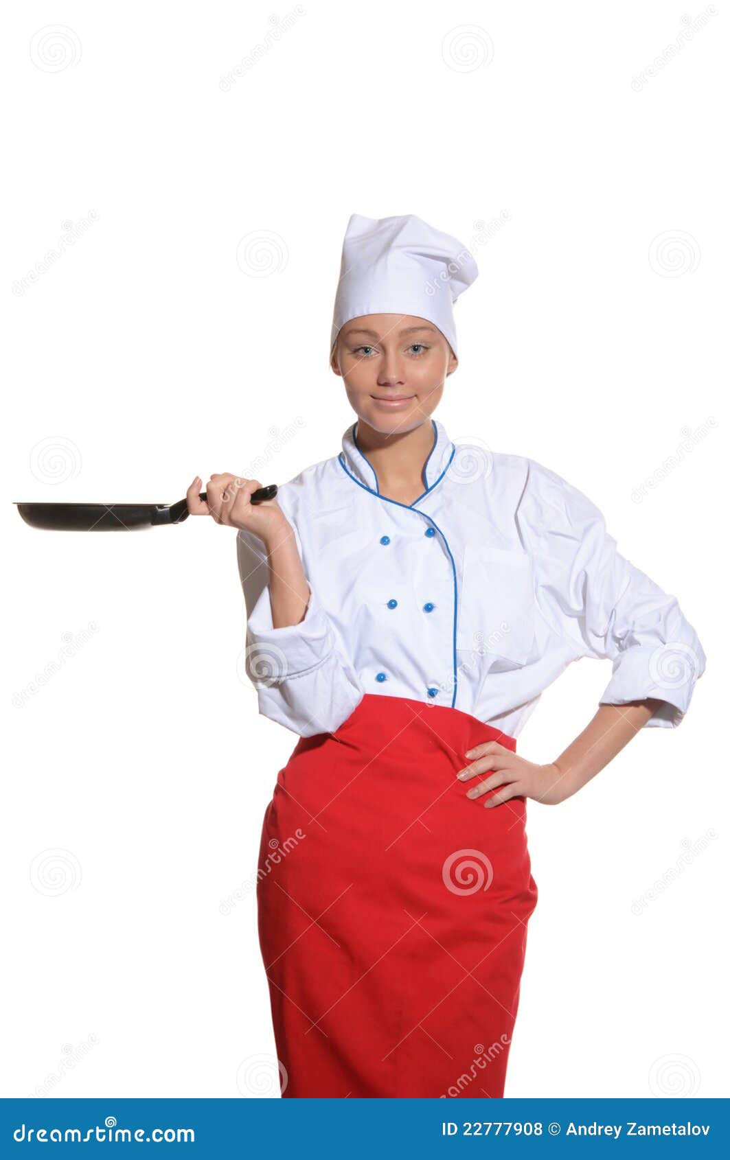 Happy Woman-cook with Frying Pan Stock Photo - Image of cuisine ...