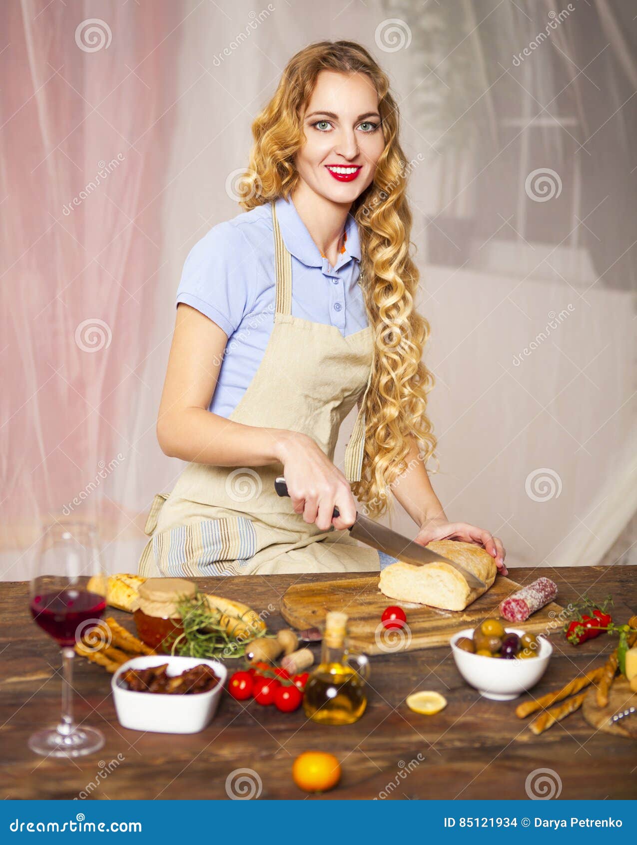 Happy Woman Cooking at the Kitchen Stock Photo - Image of home, kitchen ...