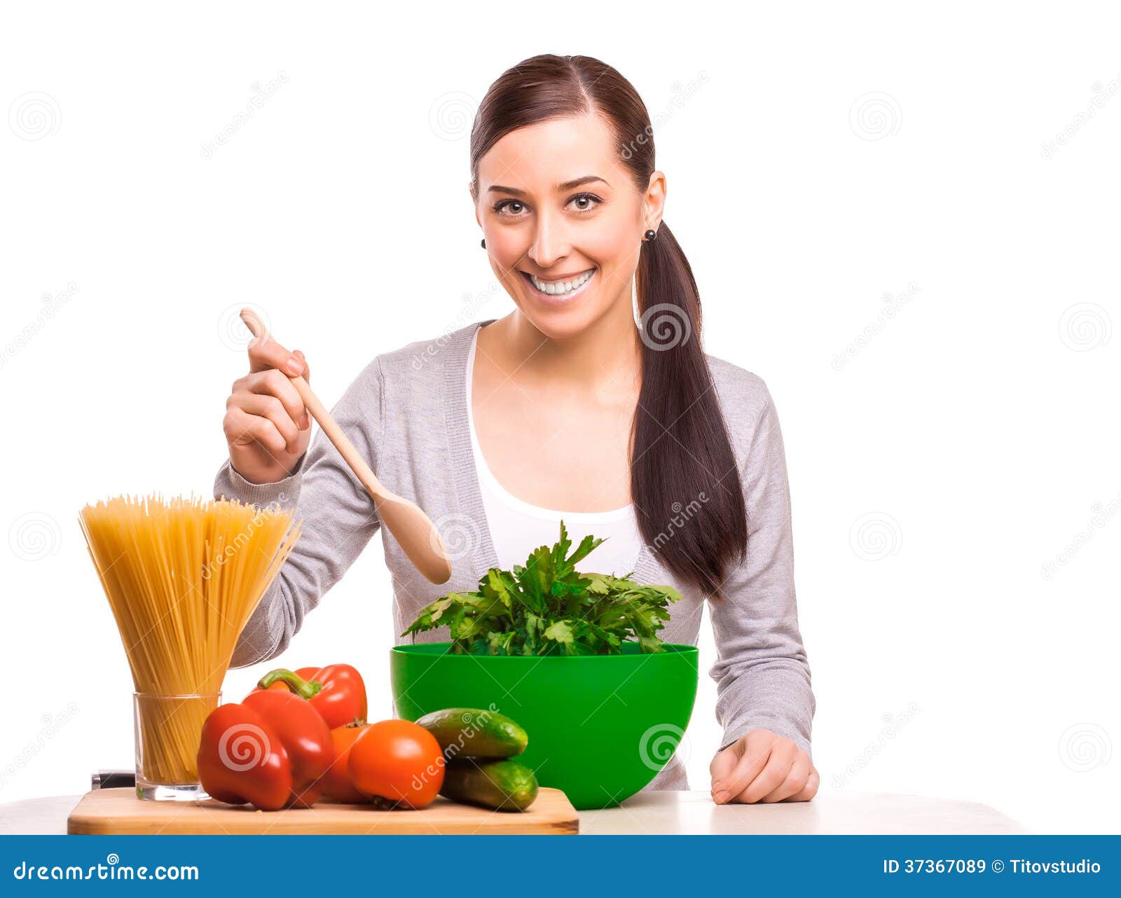 Happy Woman is Cooking in the Kitchen Stock Image - Image of pasta ...