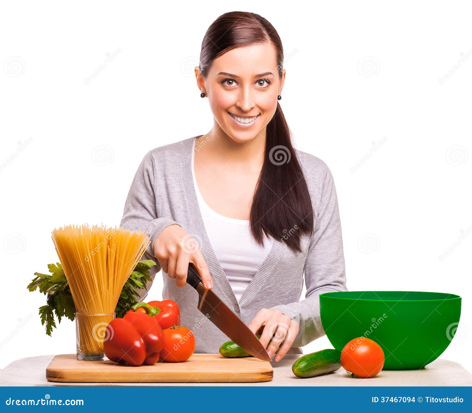Happy Woman is Cooking on the Kitchen Stock Photo - Image of vegetables ...