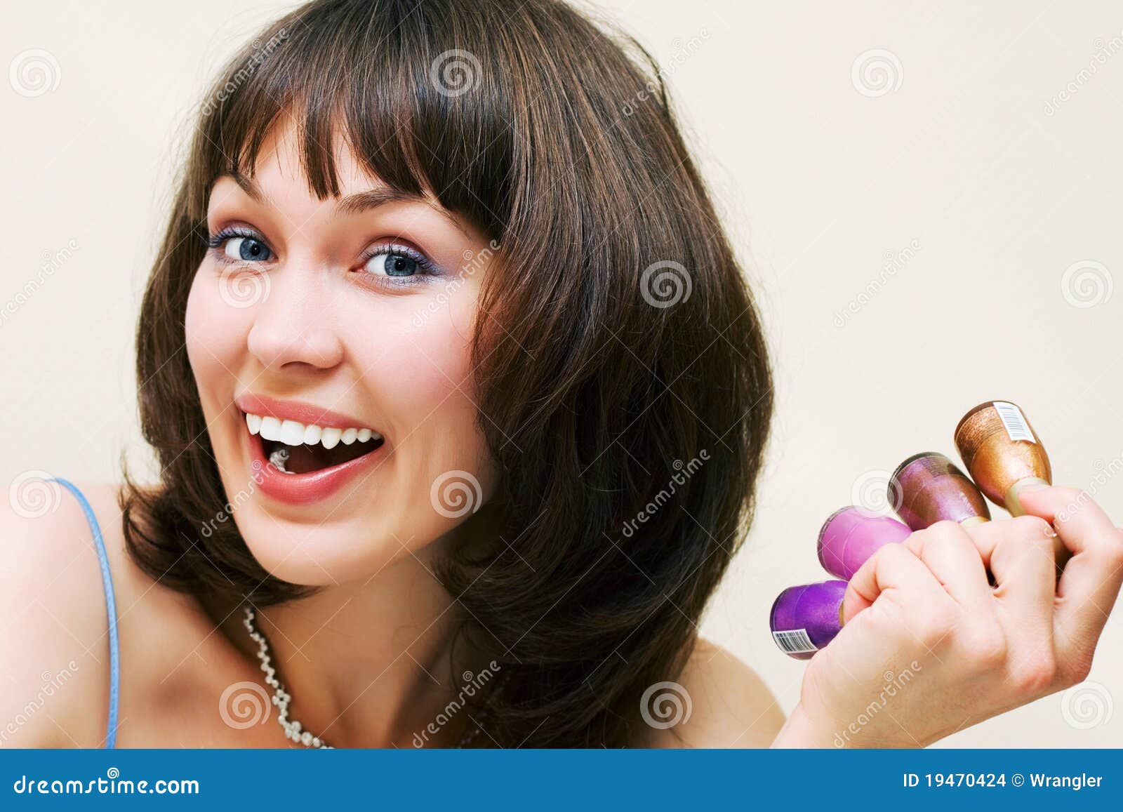 Happy woman with cosmetics stock photo. Image of cosmetics - 19470424