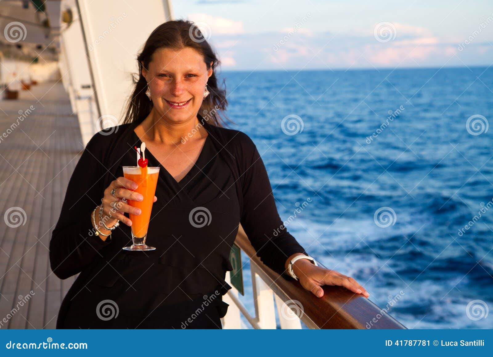 Happy woman on cruise ship stock image. Image of travel - 41787781