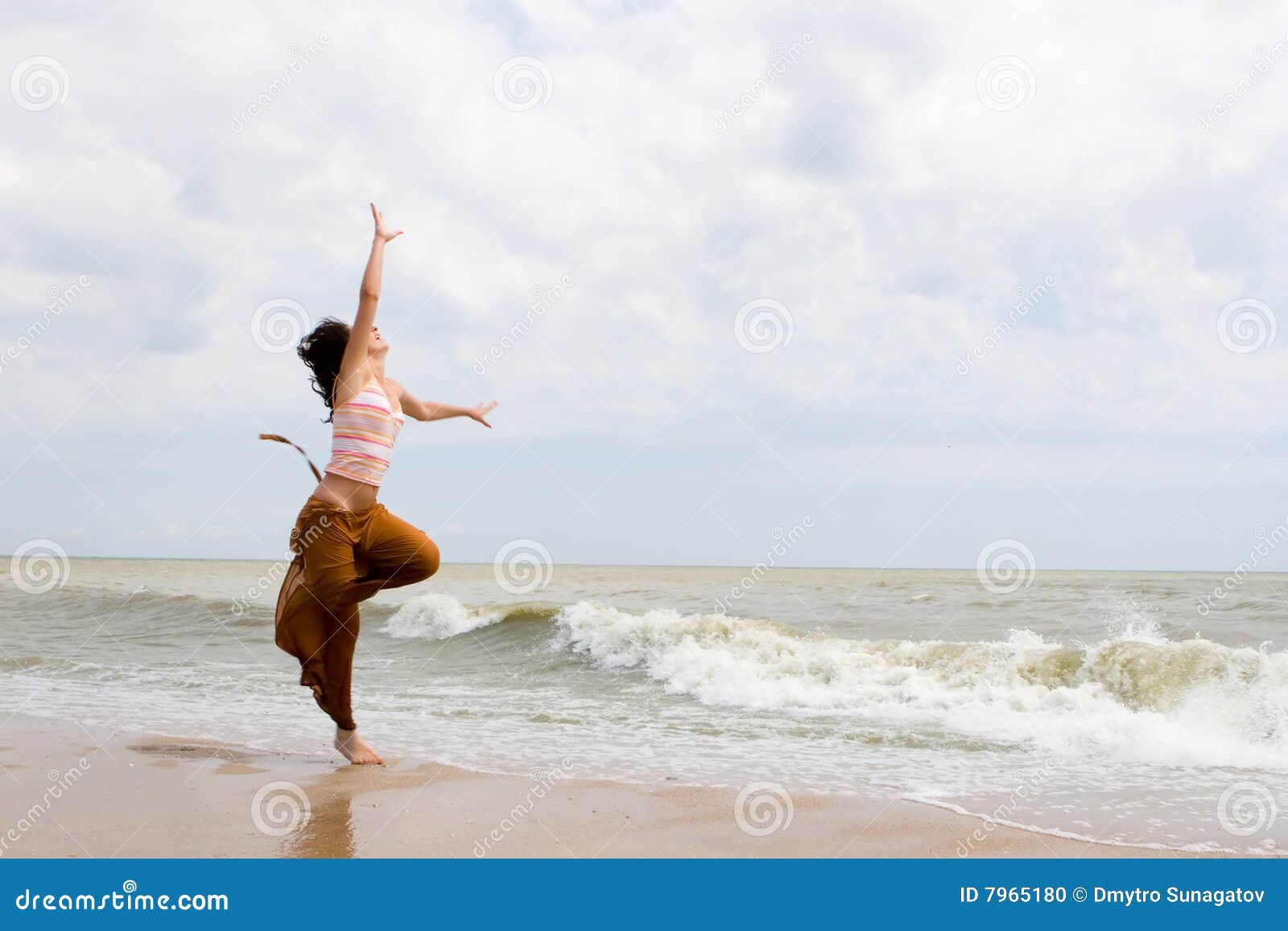 Happy Woman Dance on the Beach Stock Photo - Image of love, girls: 7965180