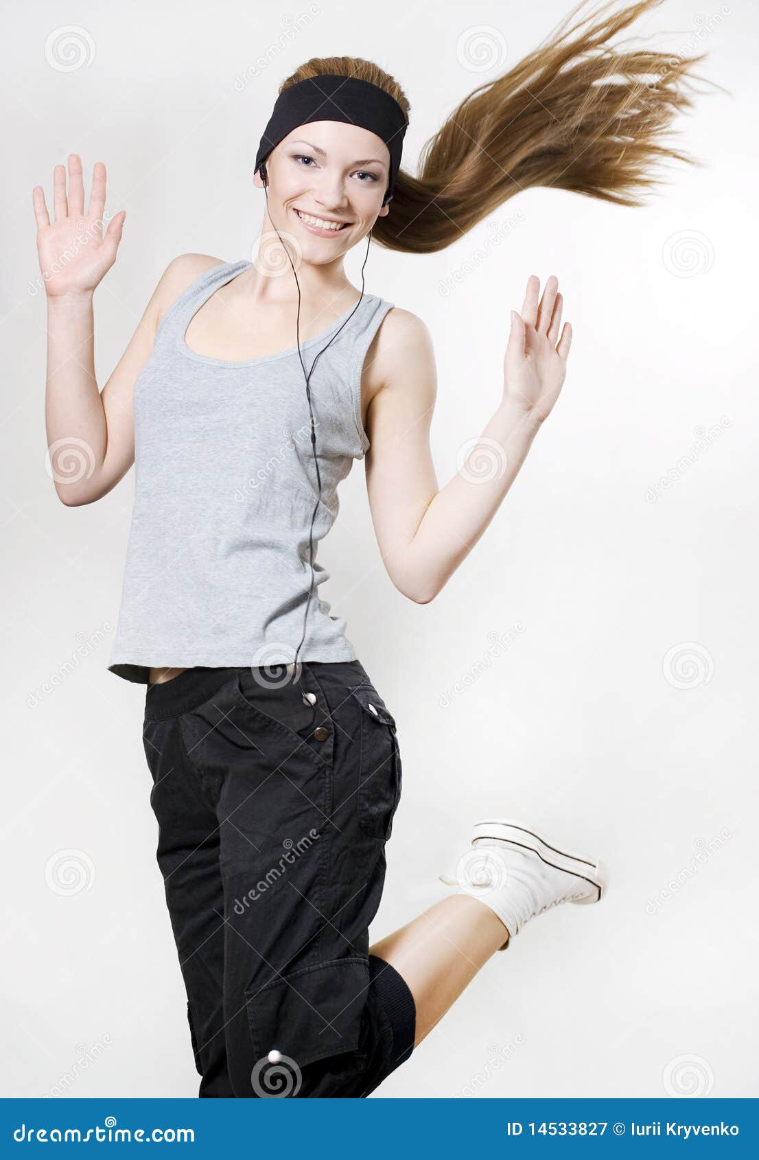 Happy Woman Dancing with Player Stock Image - Image of female, disco ...