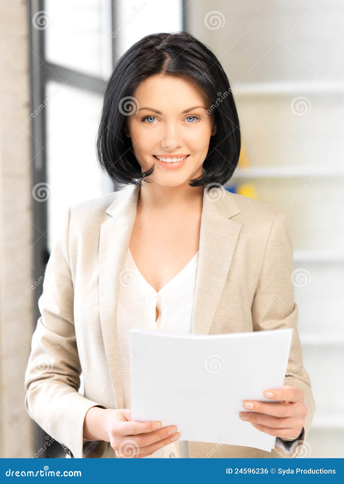 Happy woman with documents stock photo. Image of employee - 24596236