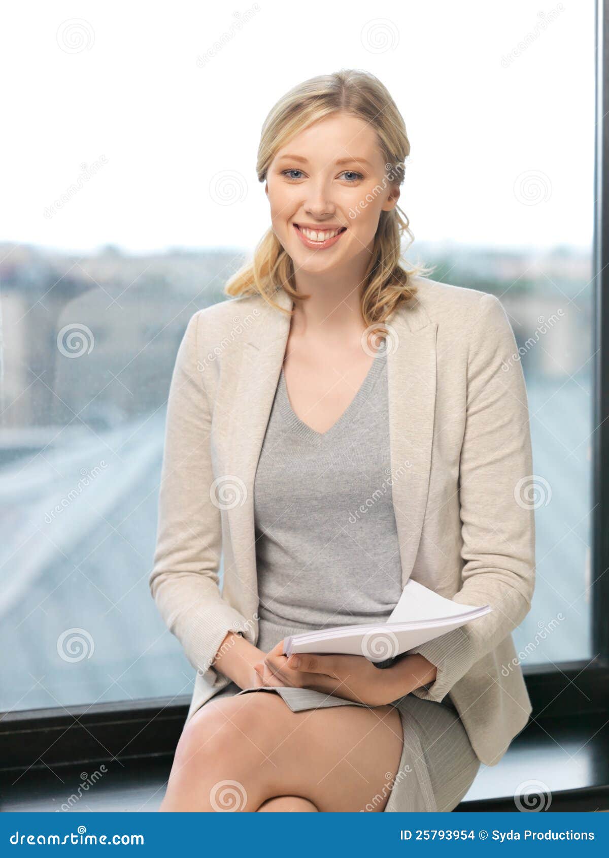 Happy woman with documents stock photo. Image of library - 25793954