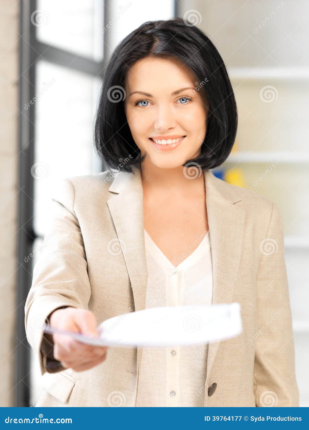 Happy woman with documents stock image. Image of lovely - 39764177