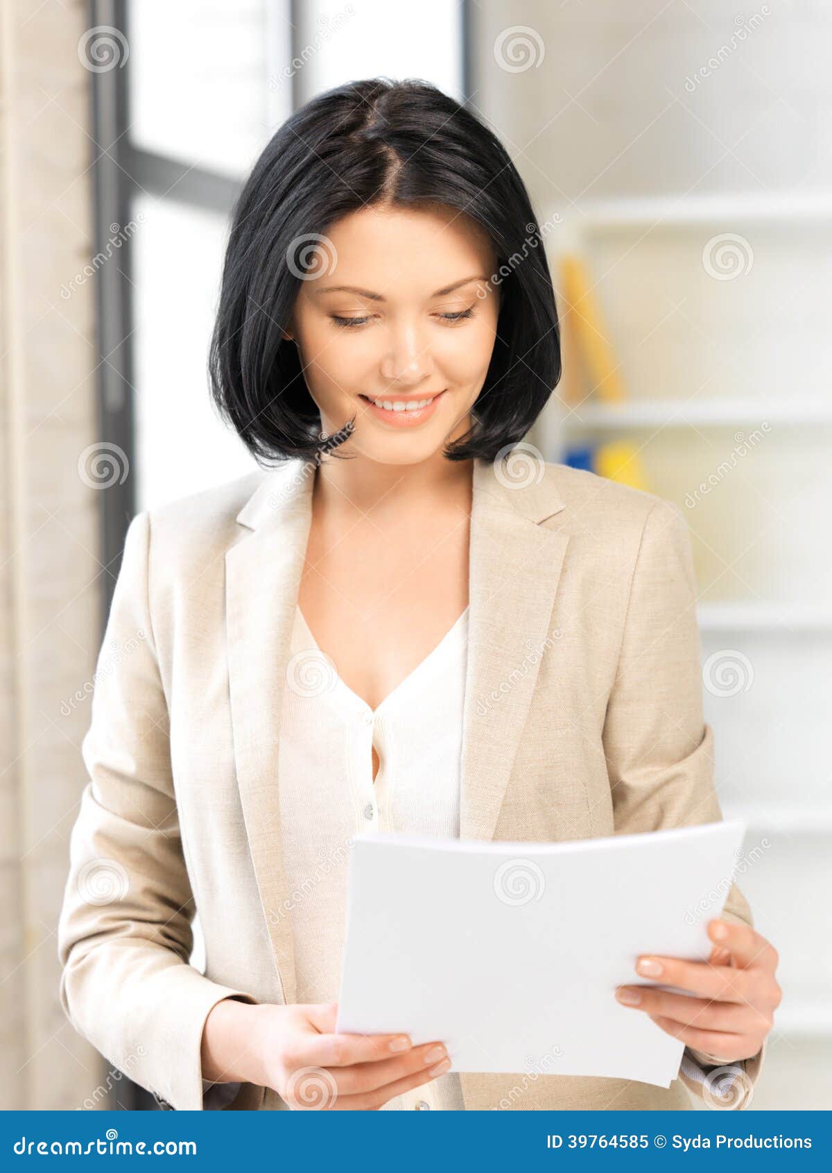 Happy woman with documents stock image. Image of businesswoman - 39764585