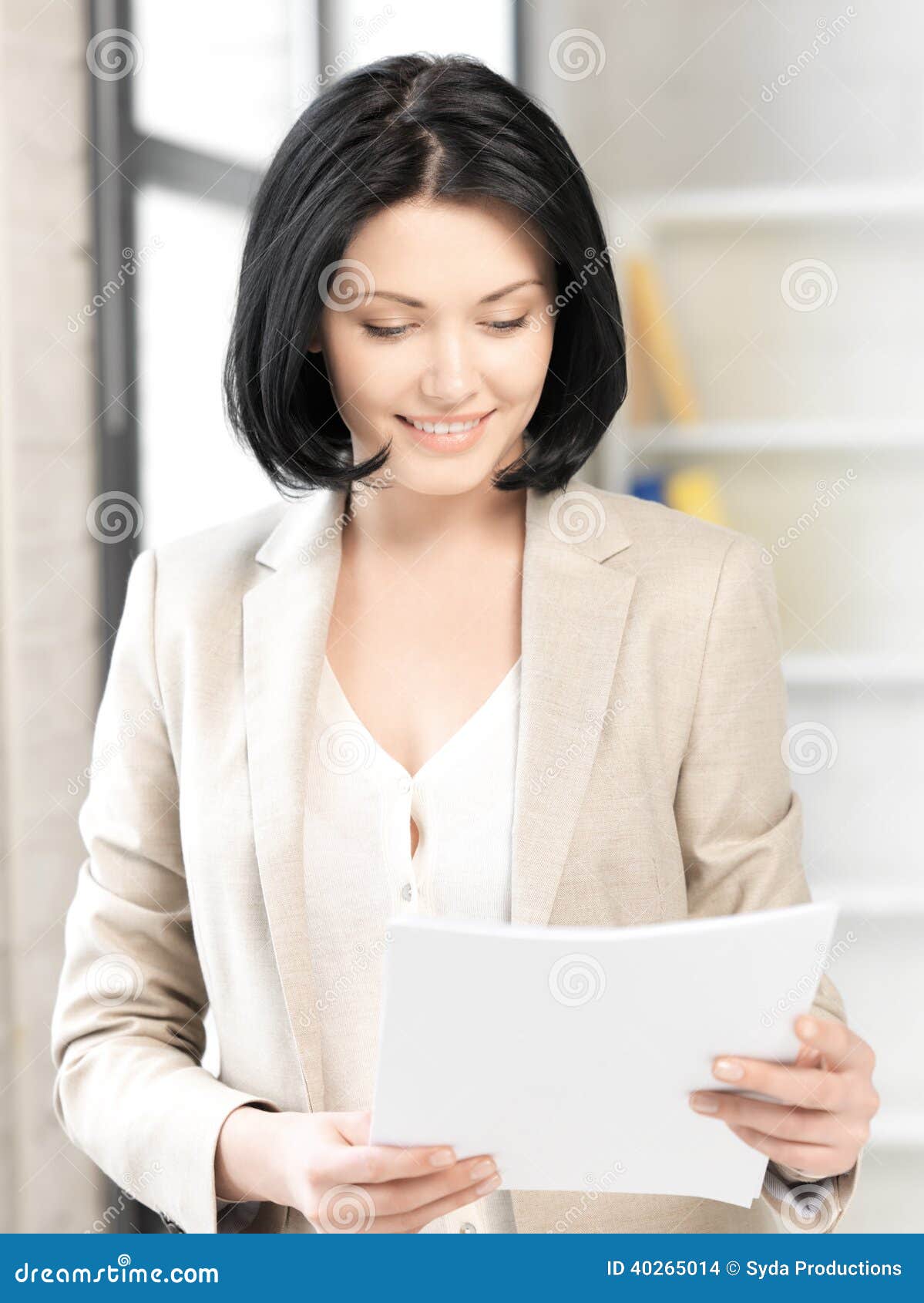 Happy woman with documents stock photo. Image of learn - 40265014