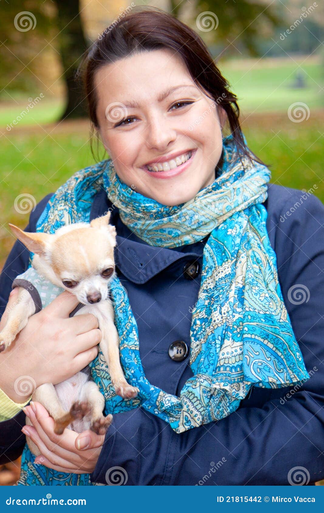 Happy woman with dog stock photo. Image of brunette, friends - 21815442