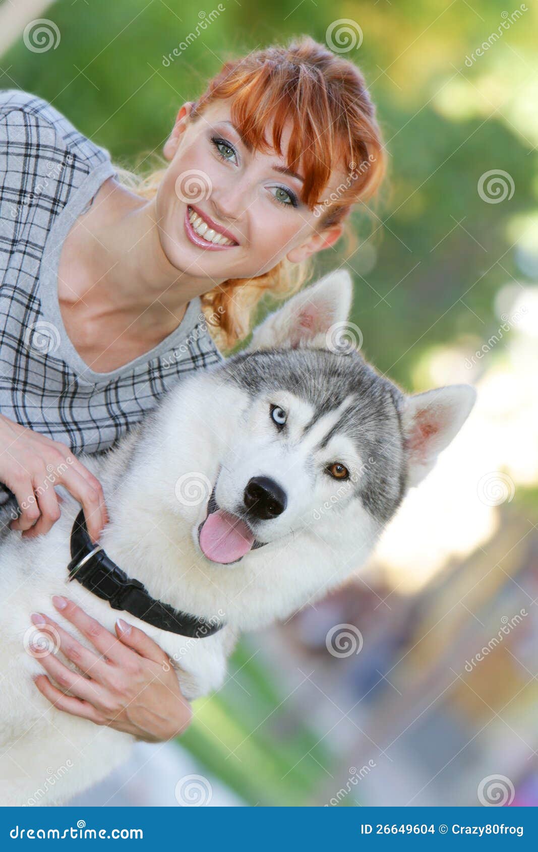 Happy Woman with Dog Haski Outdoors Stock Photo - Image of lifestyle ...