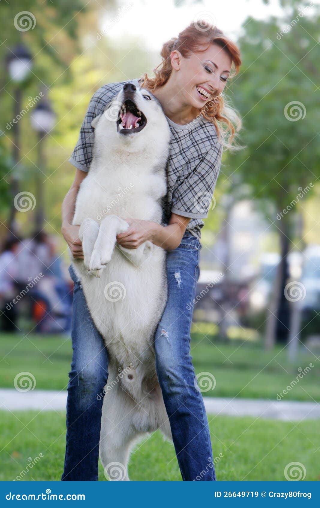 Happy Woman with Dog Haski Outdoors Stock Image - Image of face, adult ...