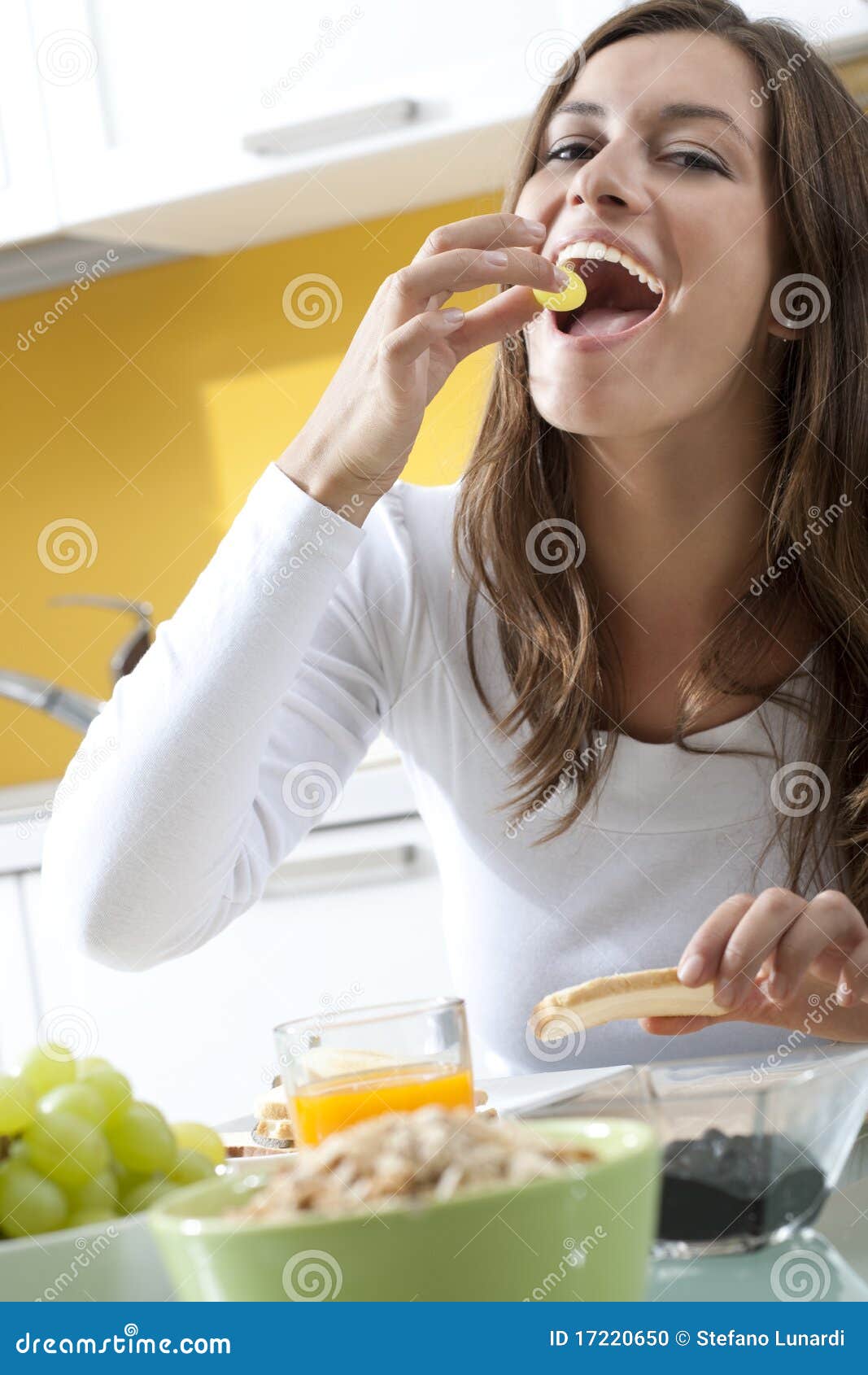 Happy Woman Doing Breakfast Stock Photo - Image of cheerful, holding ...