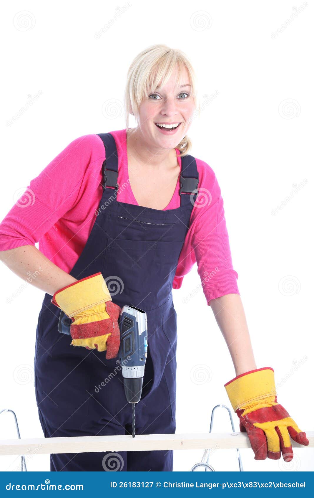 Happy Woman Doing DIY Renovations Stock Image - Image of hole, isolated ...