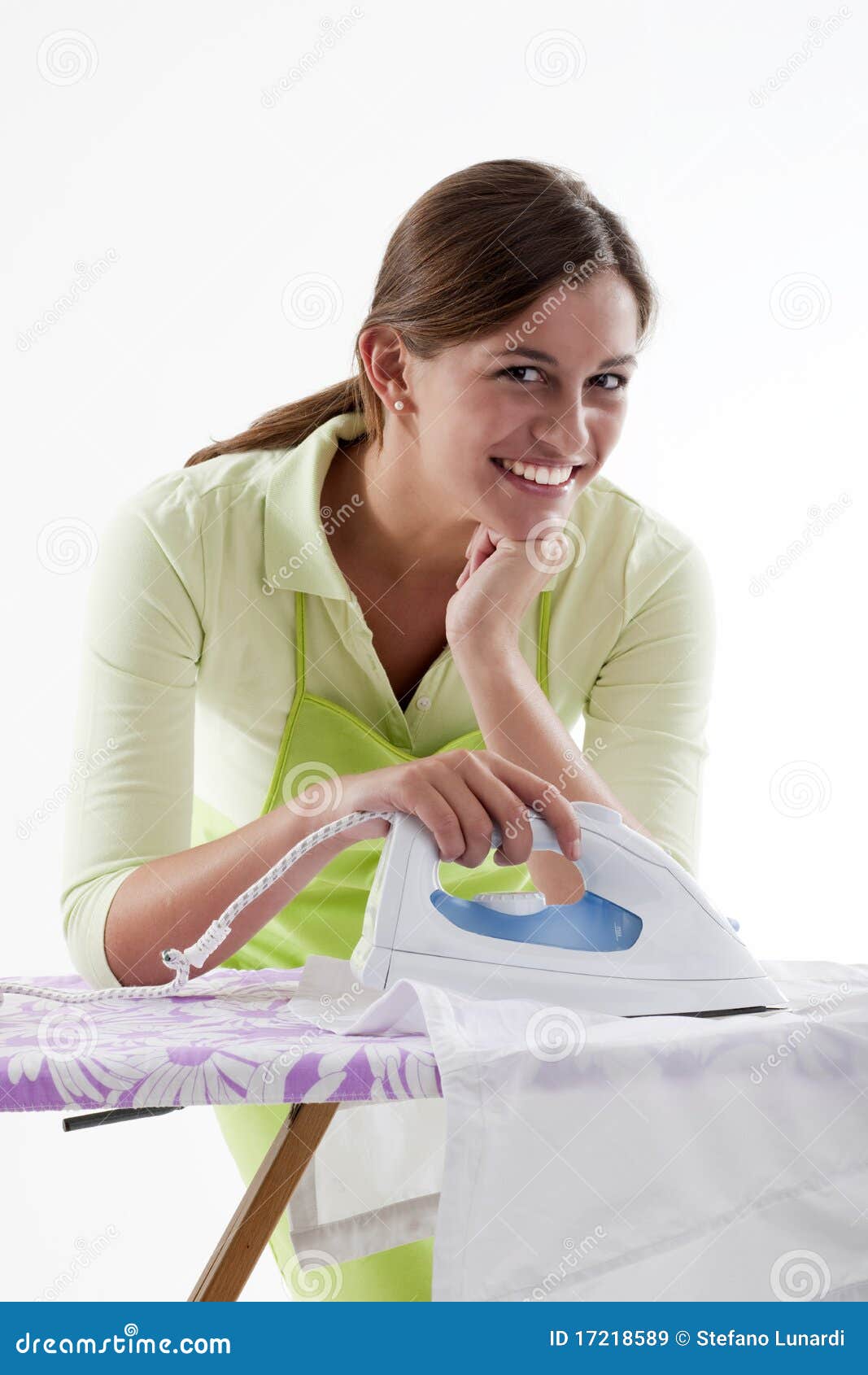 Happy Woman Doing the Ironing Stock Image - Image of camera, iron: 17218589