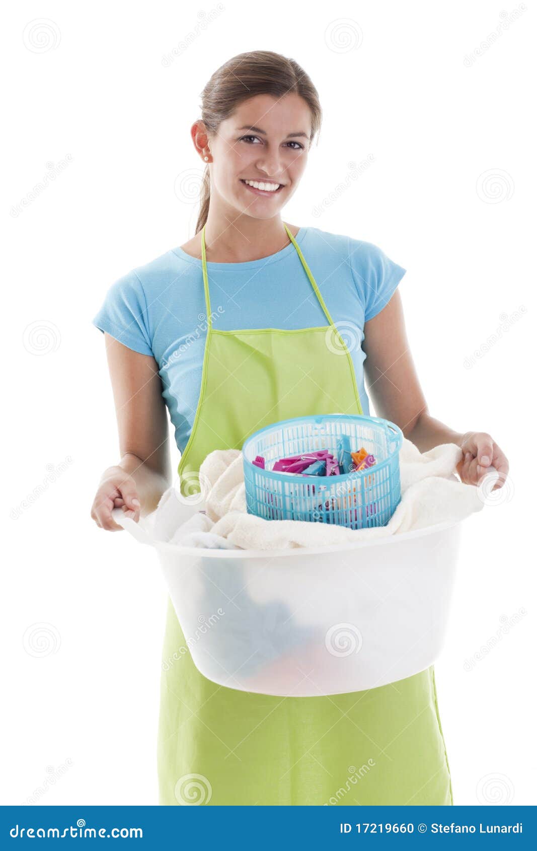 Happy Woman Doing the Laundry Stock Photo - Image of toothy, life: 17219660
