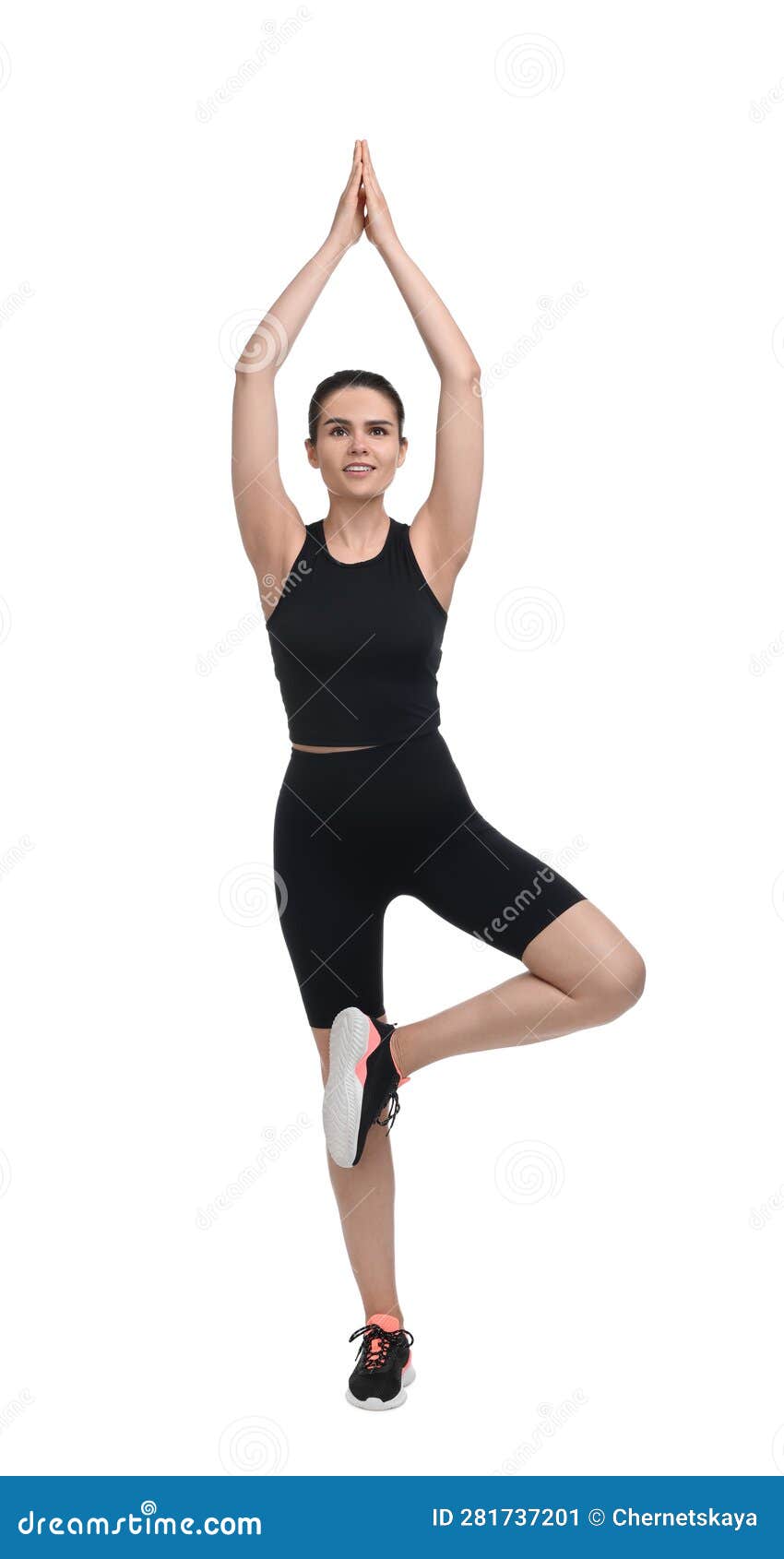 Happy Woman Doing Morning Exercise on White Background Stock Image ...
