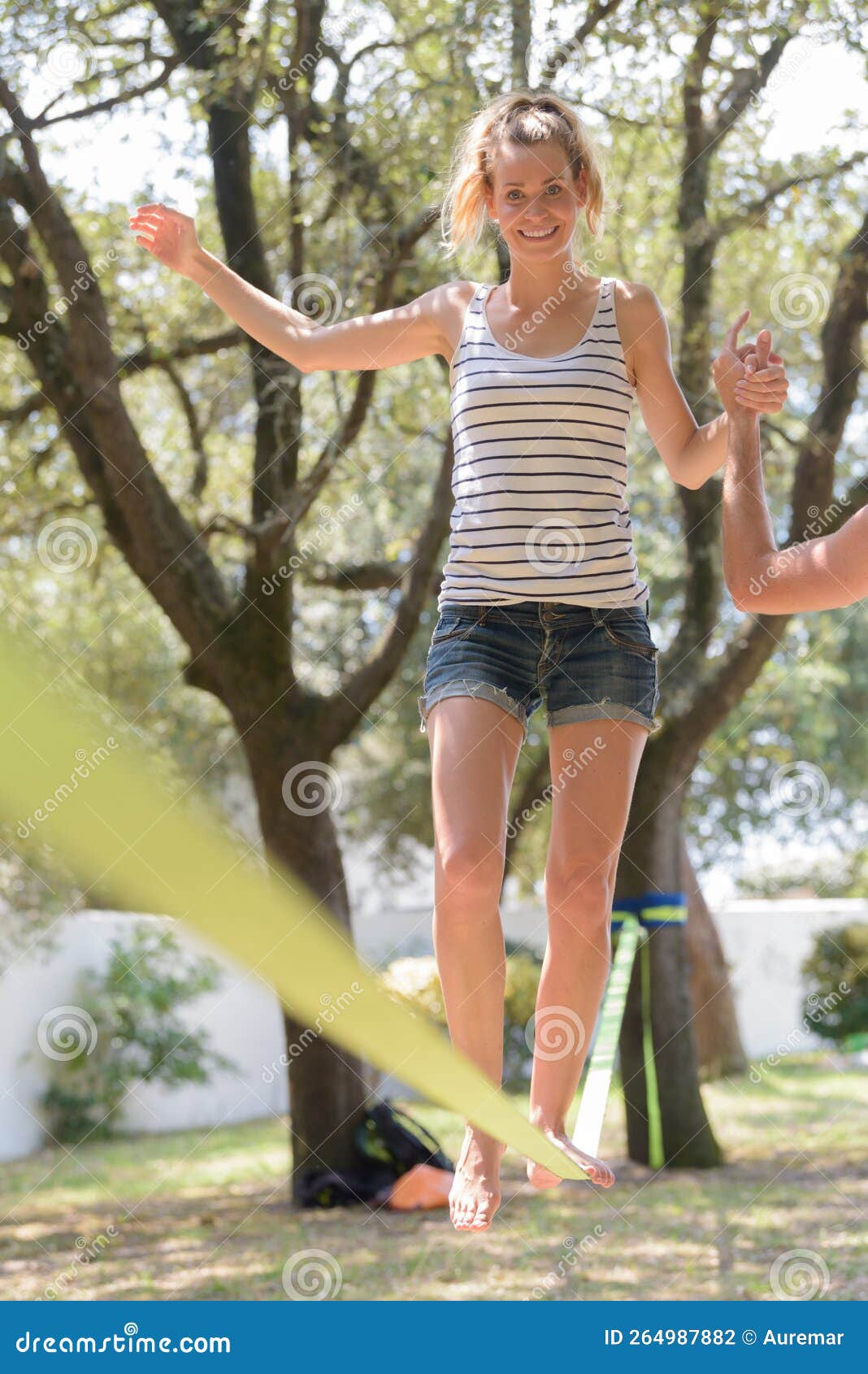 Happy Woman Doing Slackline Stock Photo - Image of woman, webbing ...