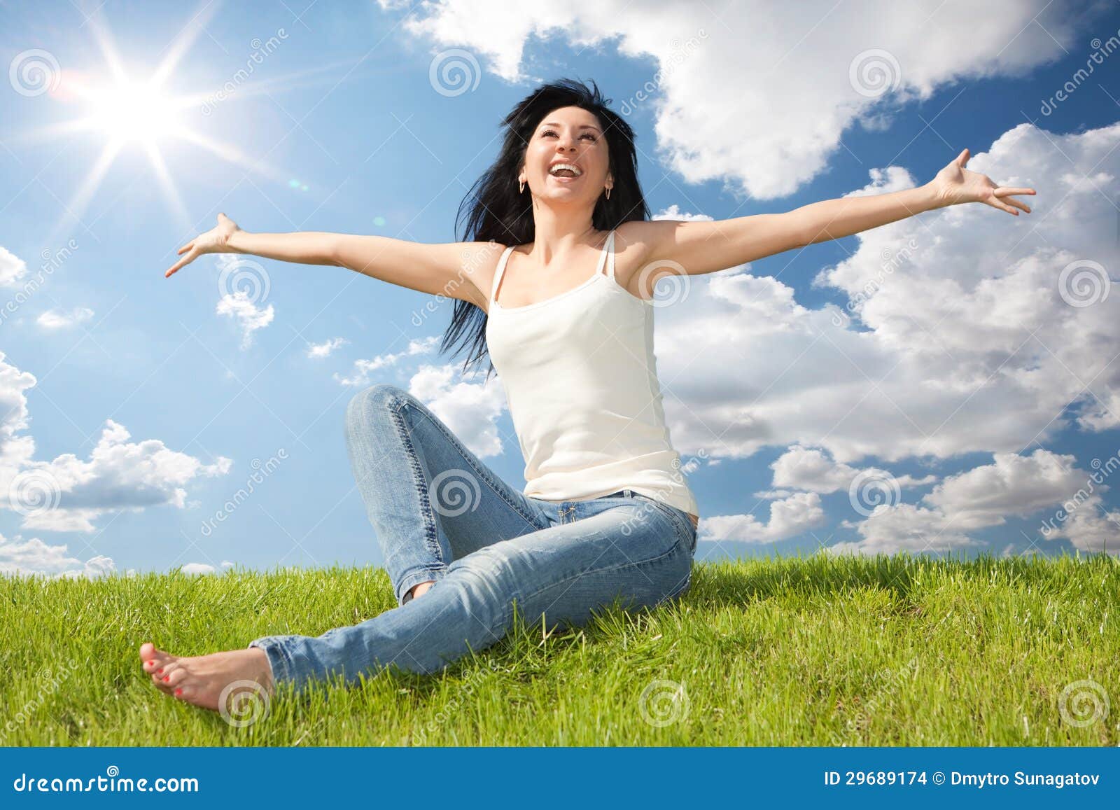 Happy Woman Dreams To Fly on Winds Stock Photo - Image of cute, hand ...