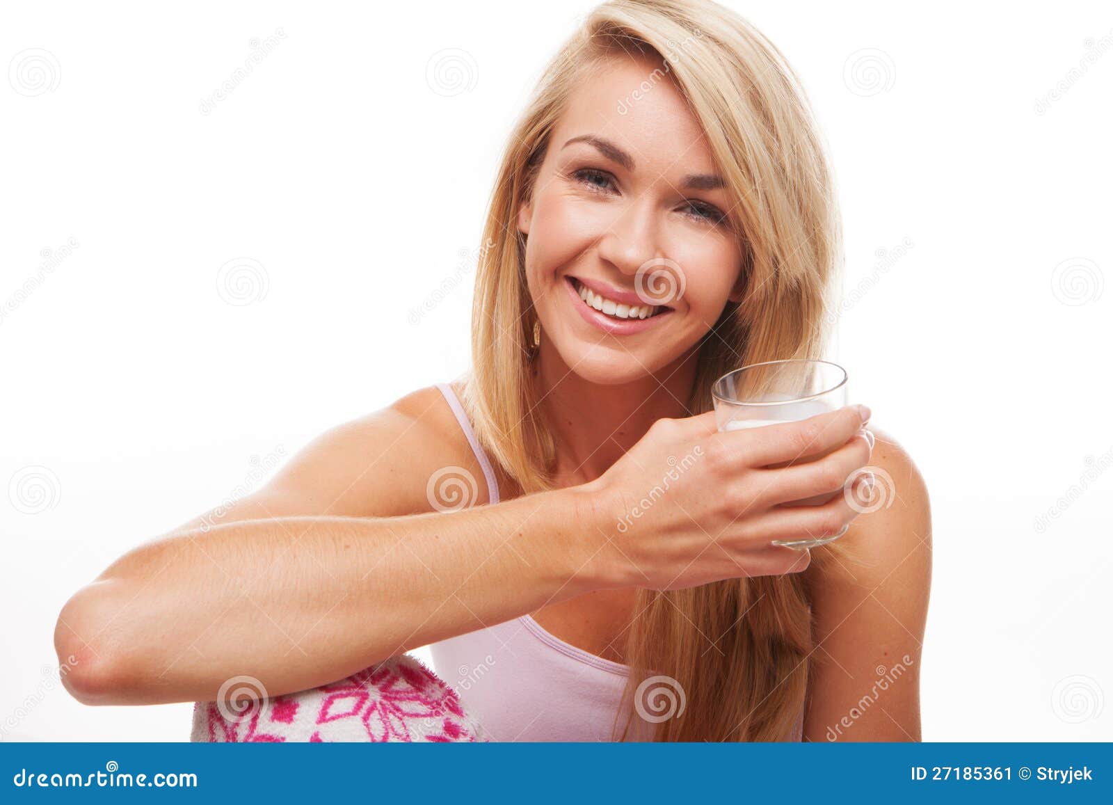 Happy woman drinking milk stock image. Image of smiling - 27185361