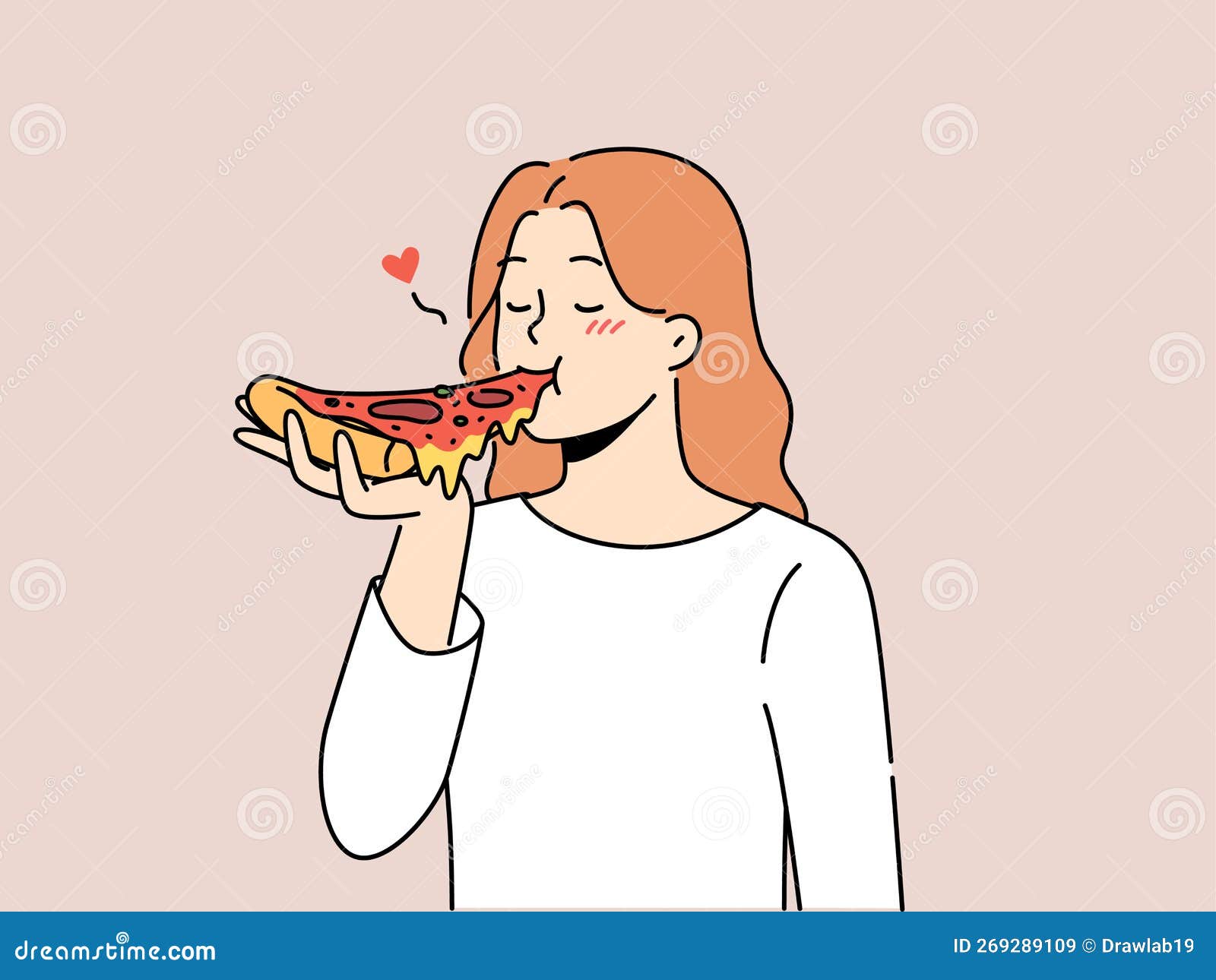 Woman Eating Tasty Italian Pizza Stock Vector Illustration Of
