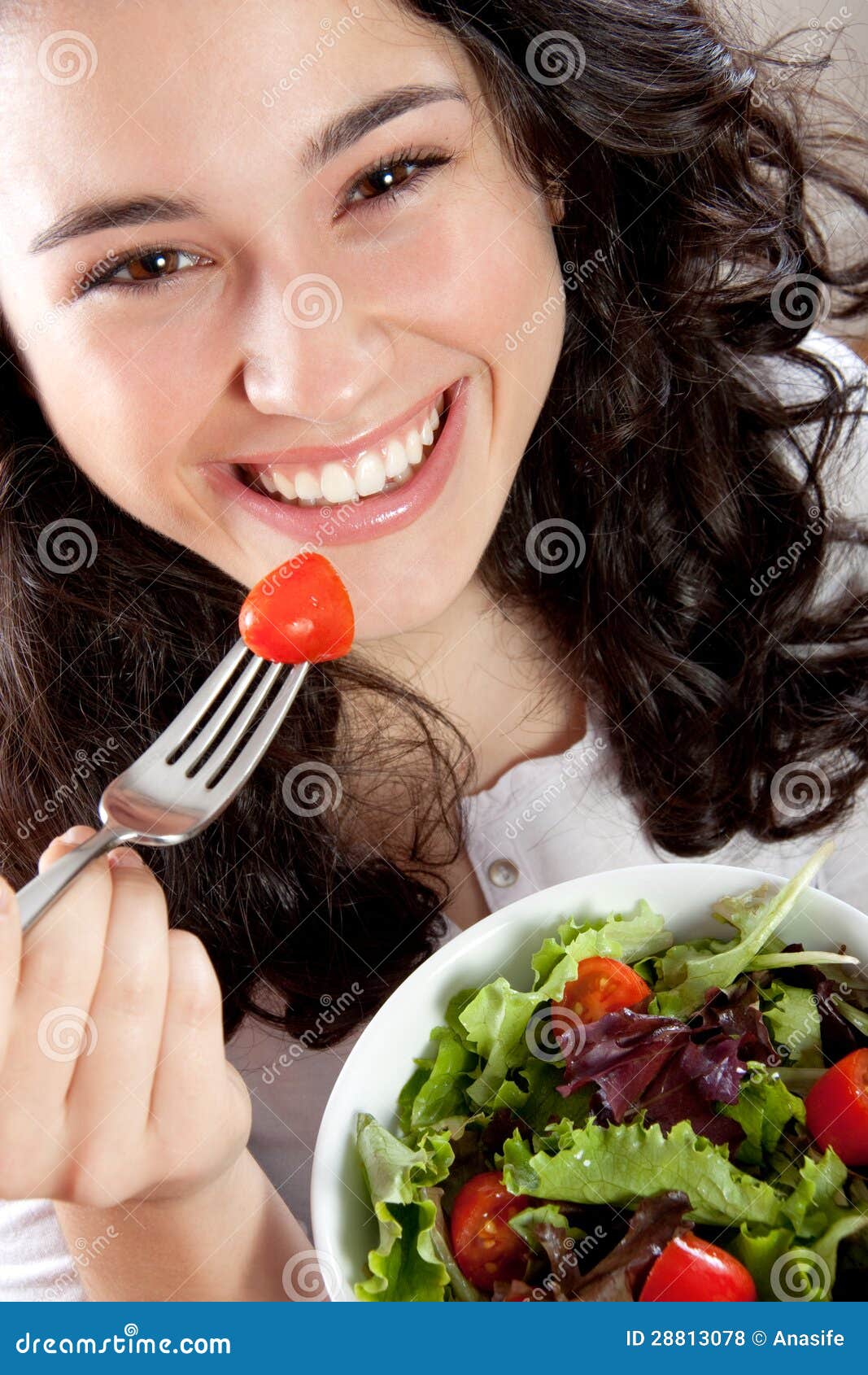 Happy woman eating salad stock photo. Image of healthy - 28813078